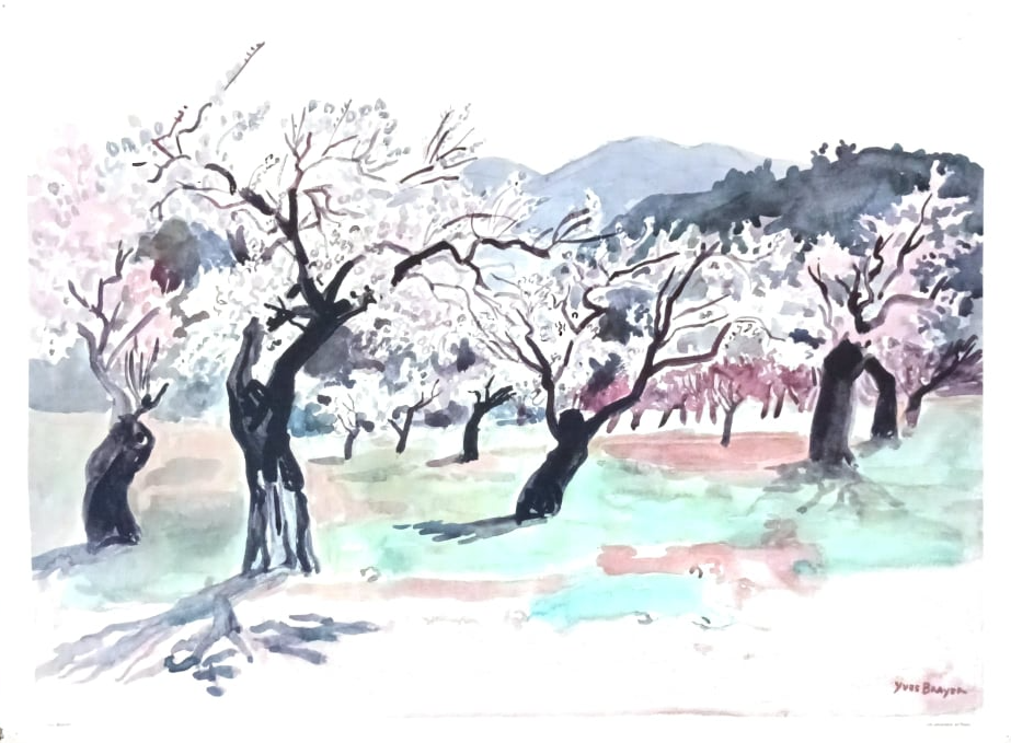 Yves BRAYER - Les amandiers en fleurs - Lithographie - Art Moderne - Plazzart
