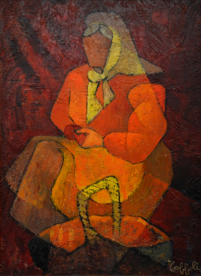 Louis TOFFOLI (1907-1999) - Femme assise au panier, Huile sur toile ...
