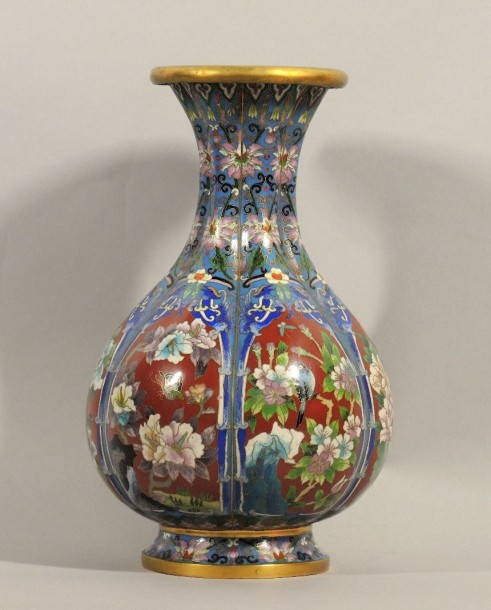 Vase pansu en émail cloisonné à décor d'oiseaux - Asian Art - Plazzart