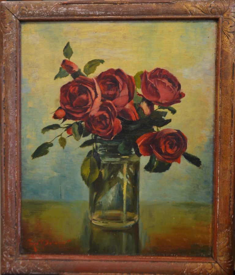 Richard DURANDO-TOGO (1910-?) - "Bouquet de roses", Huile sur panneau ...