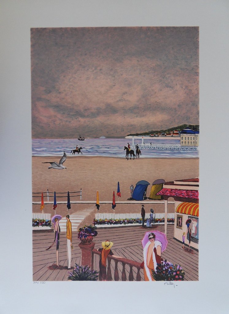Ramon DILLEY - Sur la plage de Deauville, Lithographie - Art Moderne ...