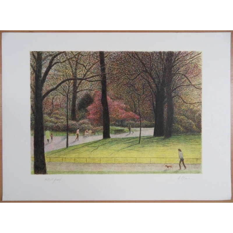 Harold ALTMAN - "Promenade avec son chien", Lithographie originale ...