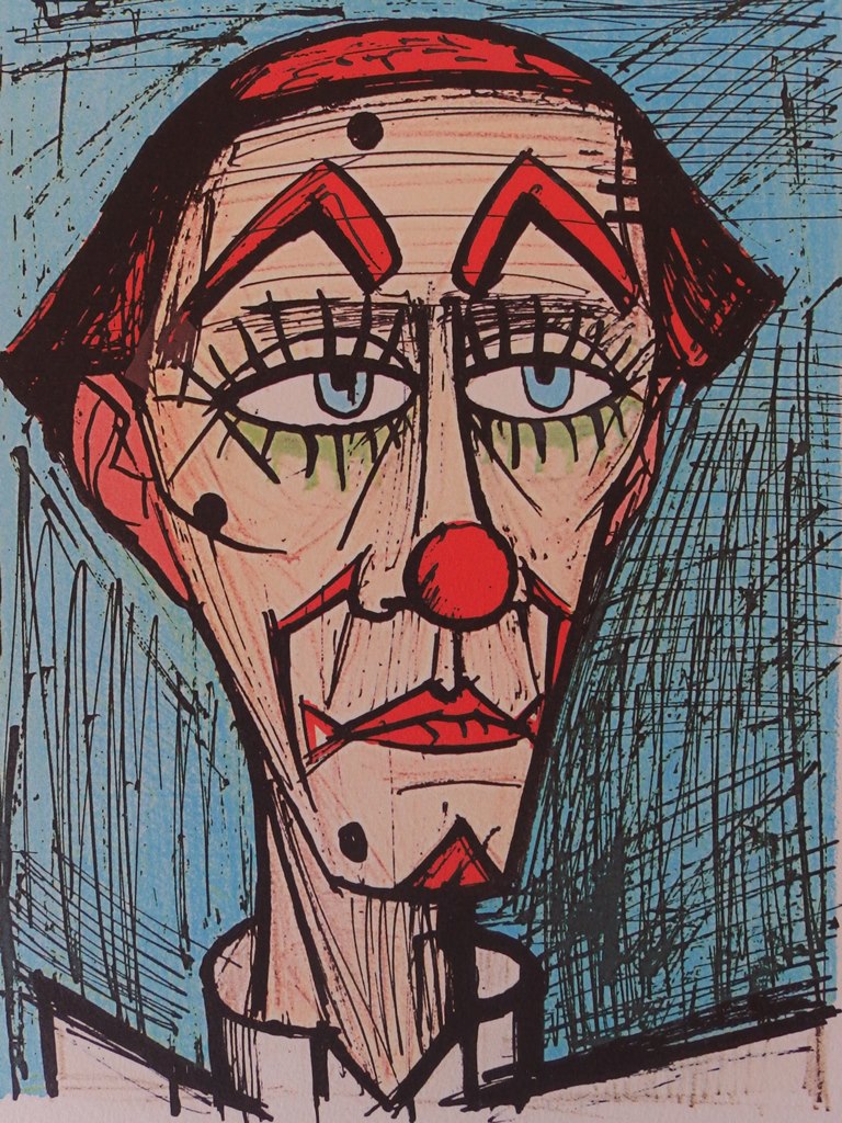 Bernard BUFFET - Clown fond bleu, Estampe - Art Moderne - Plazzart
