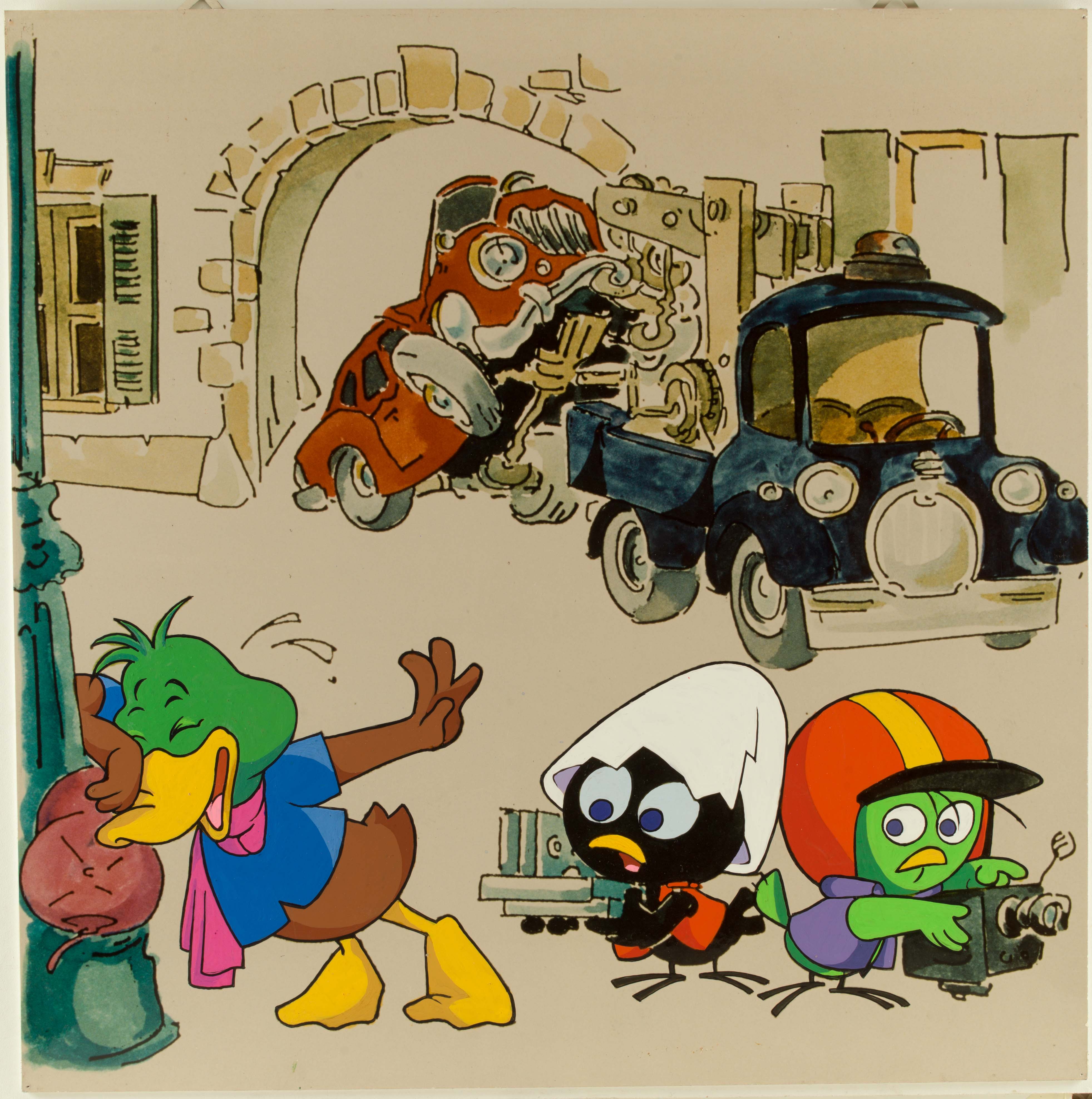 Pagot, drawing on board, based on "Calimero goes in the city", 70x100 ...