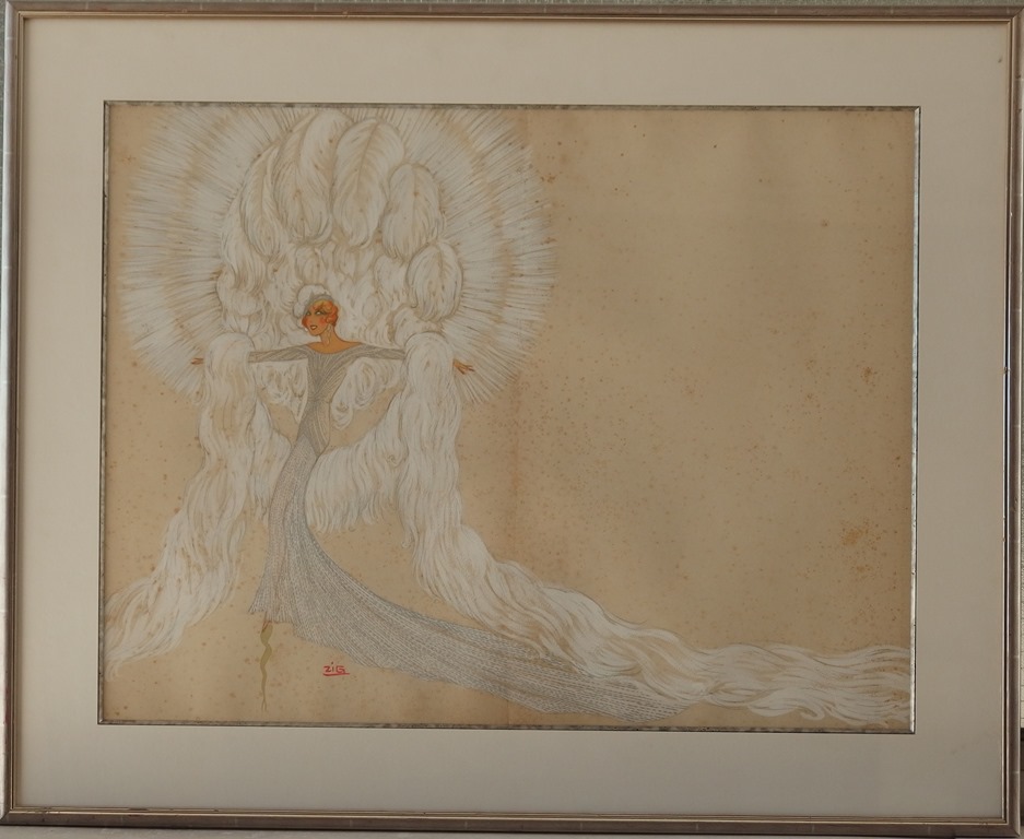 ZIG : Mistinguett en tenue de scène, Aquarelle originale -Signée, c ...