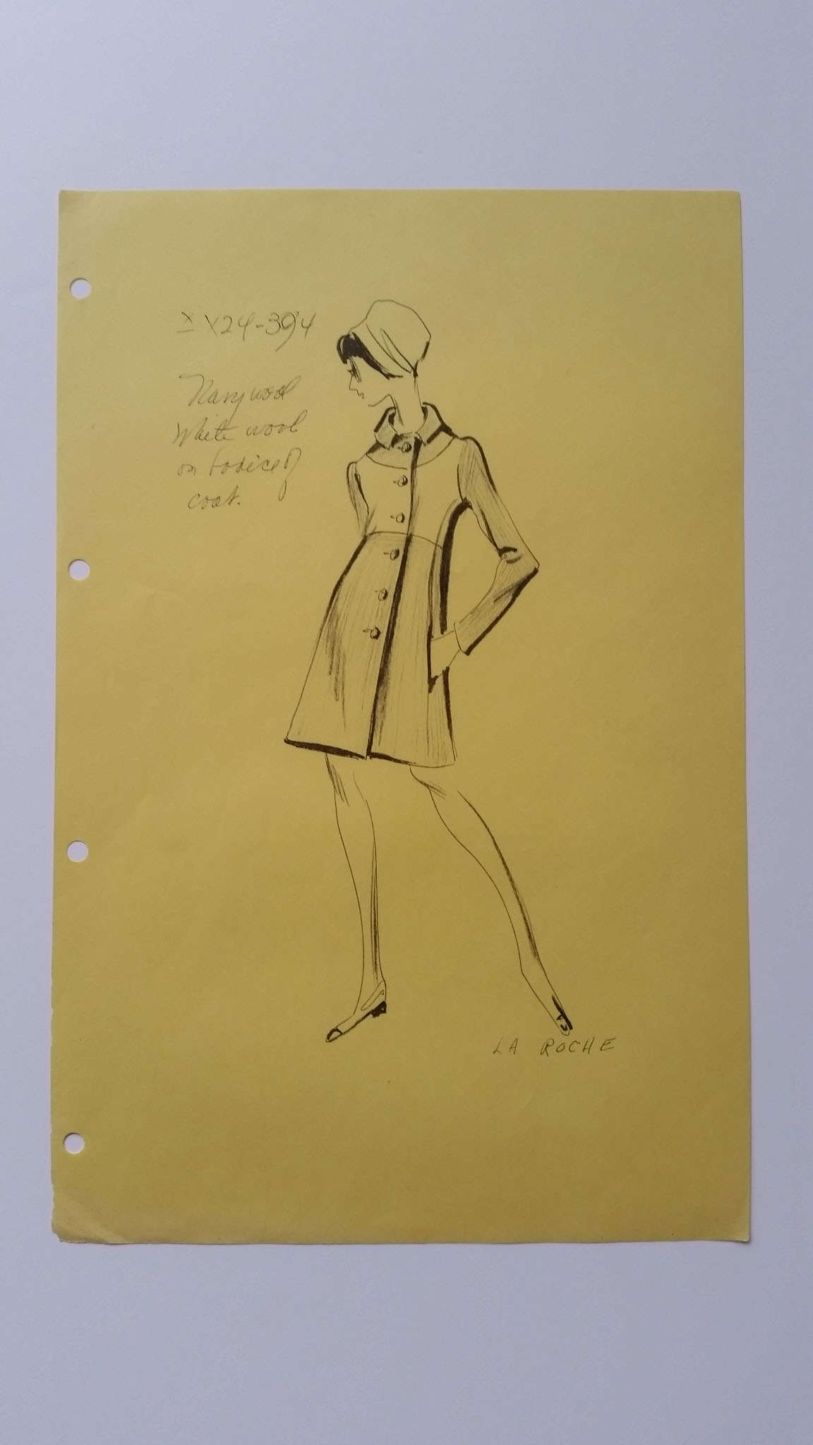 Guy Laroche - Croquis veste - Navy wool & white wool on bodice of coat ...