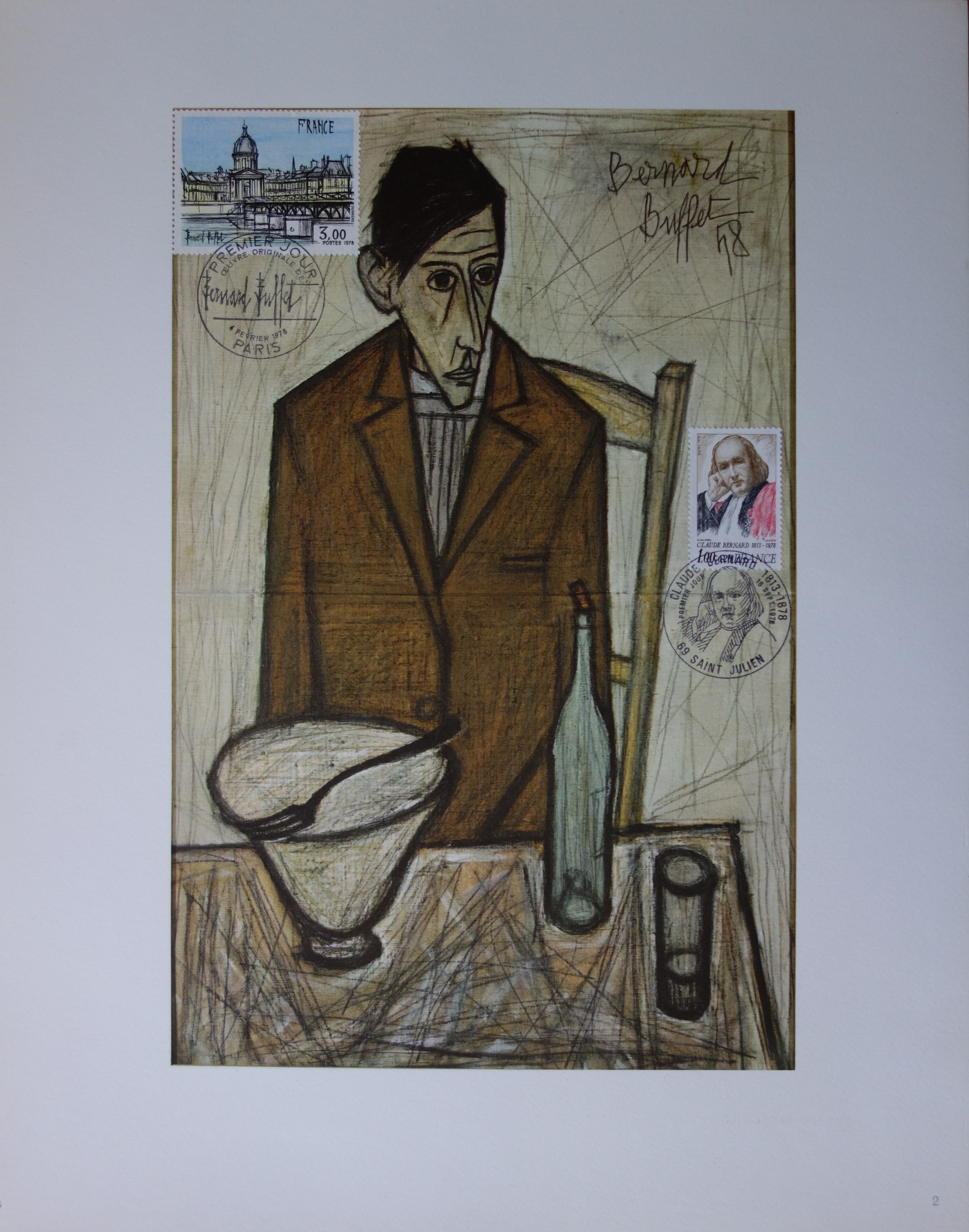 Bernard Buffet : Autoportait assis, Illustration ornée du timbre et du ...