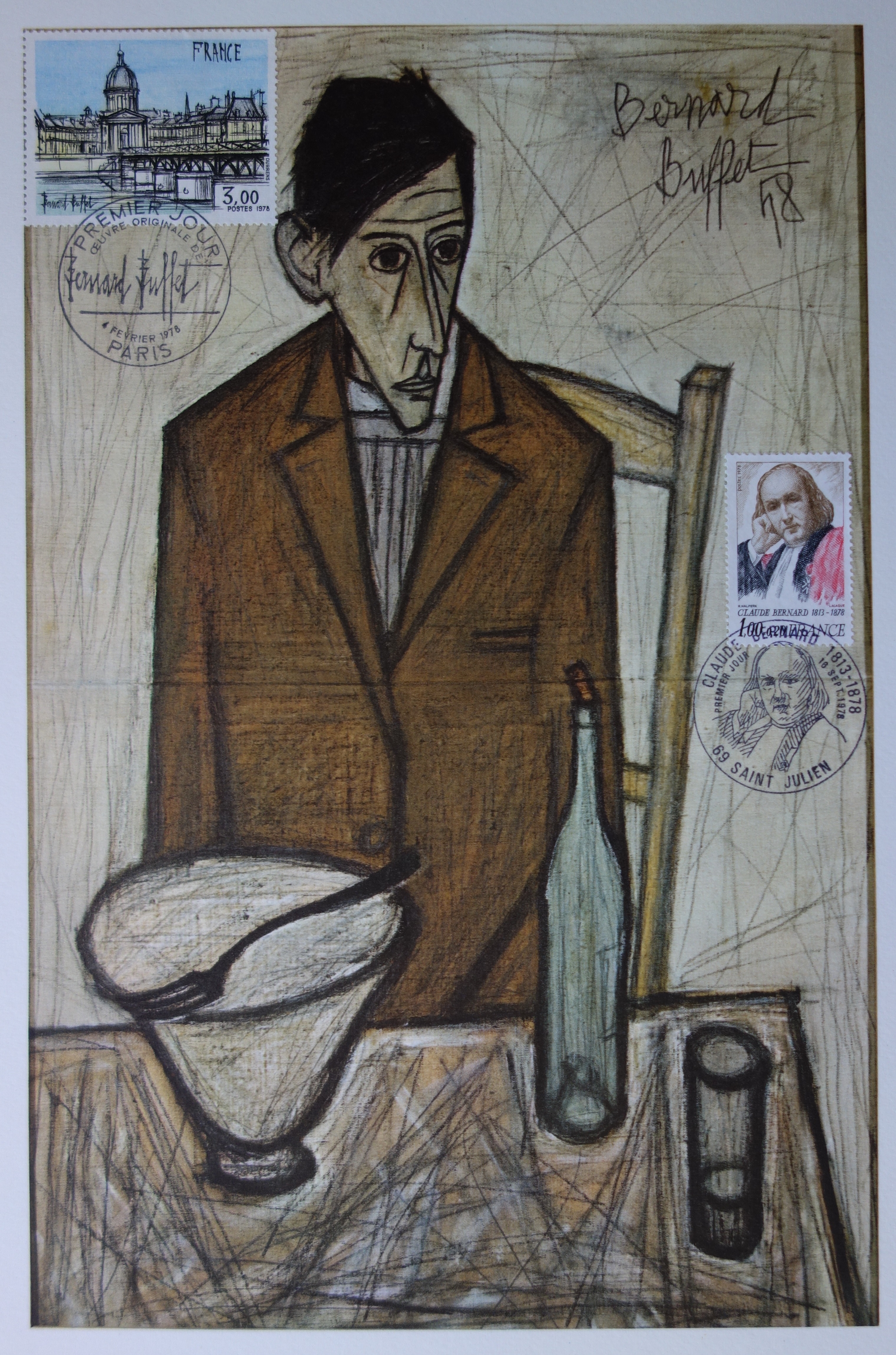 Bernard Buffet : Autoportait assis, Illustration ornée du timbre et du ...