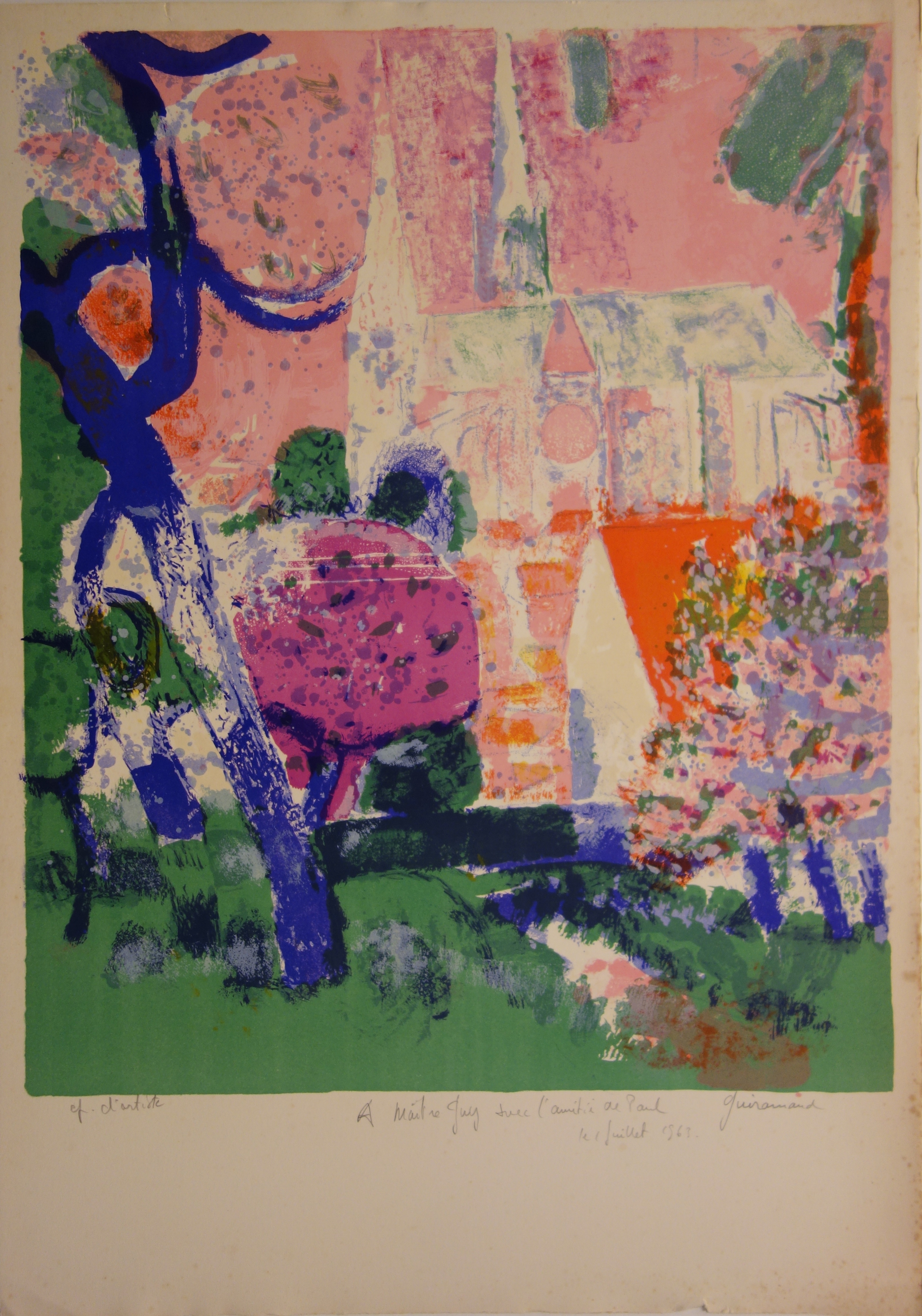 Paul GUIRAMAND : La Cathédrale de Chartres - Lithographie originale Signée - Art Moderne - Plazzart