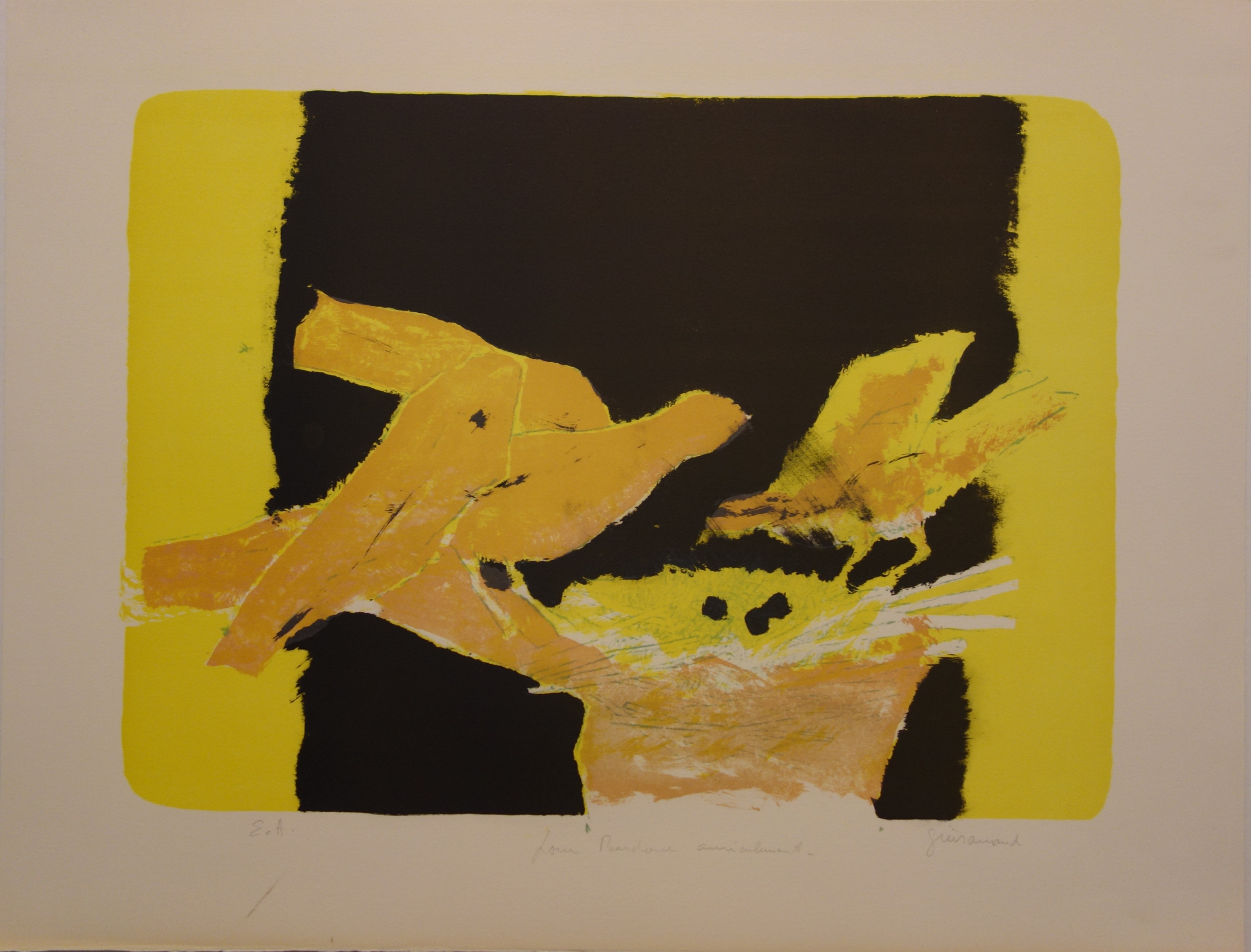 Paul GUIRAMAND : Oiseaux autours du nid - Lithographie originale Signée - Art Moderne - Plazzart