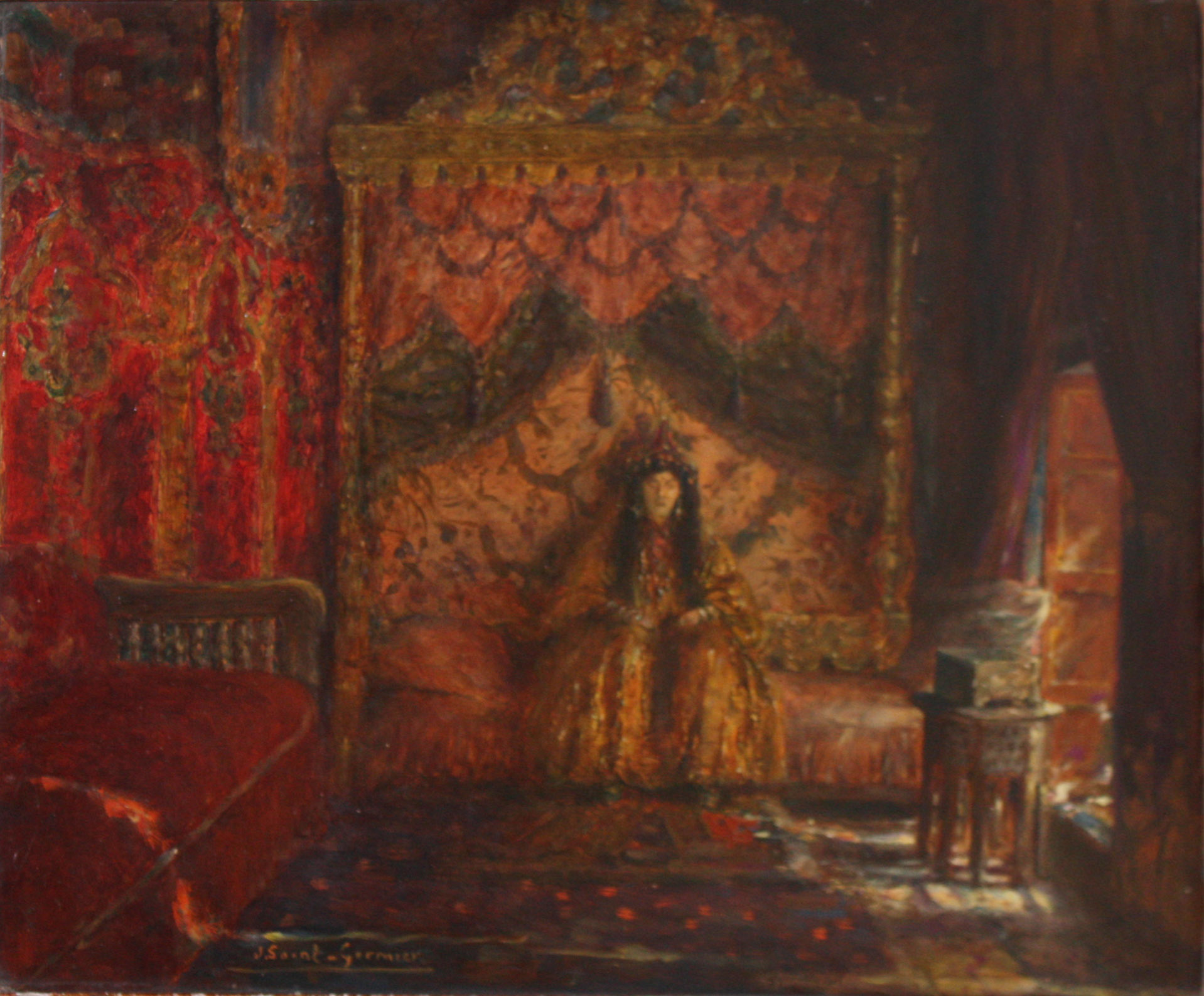 Joseph SAINT GERMIER (1860-1925) "Femme dans un intérieur à Tunis ...
