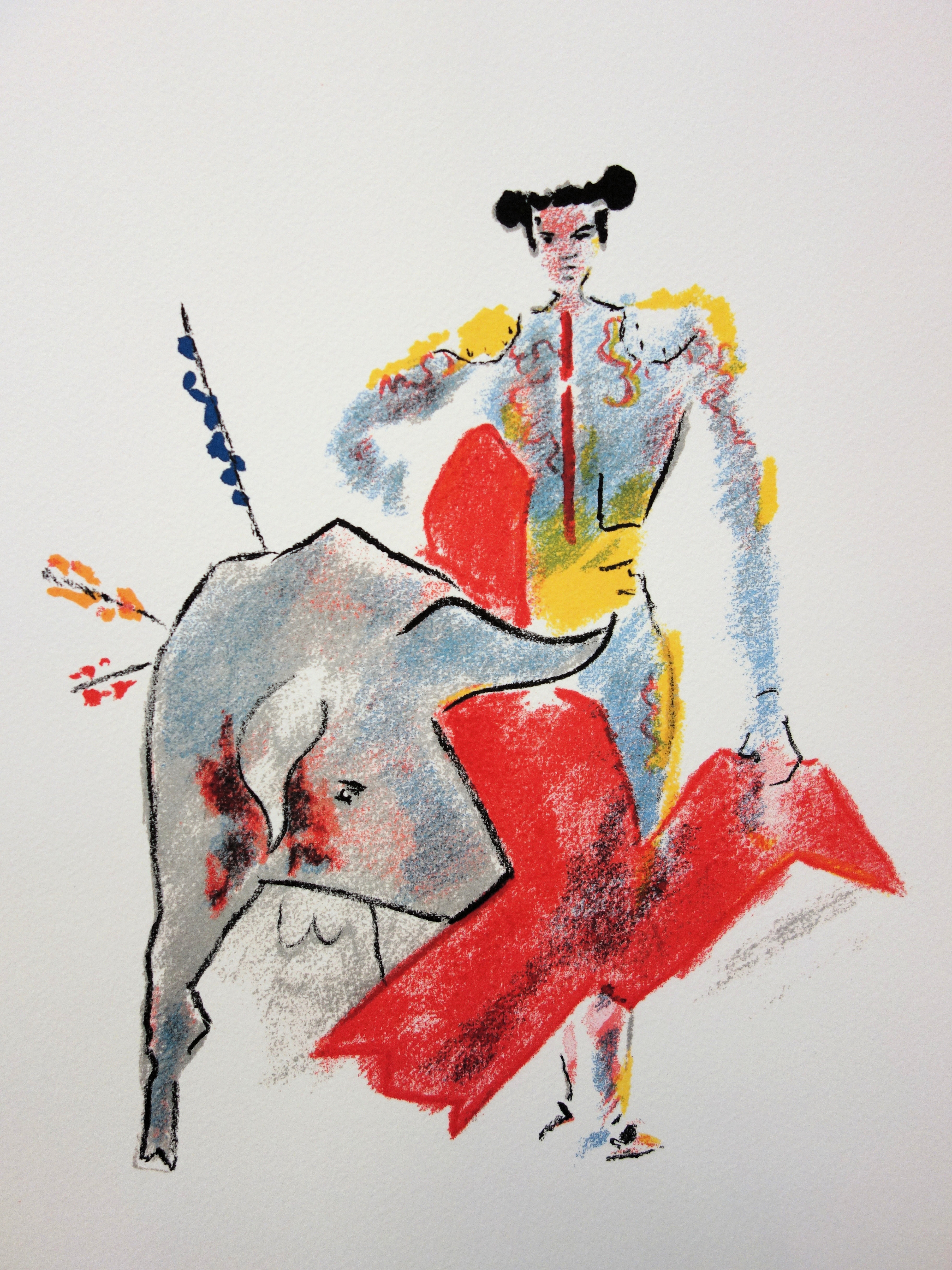 Jean COCTEAU : Torero, Passe à la cape rouge - Lithographie signée ...