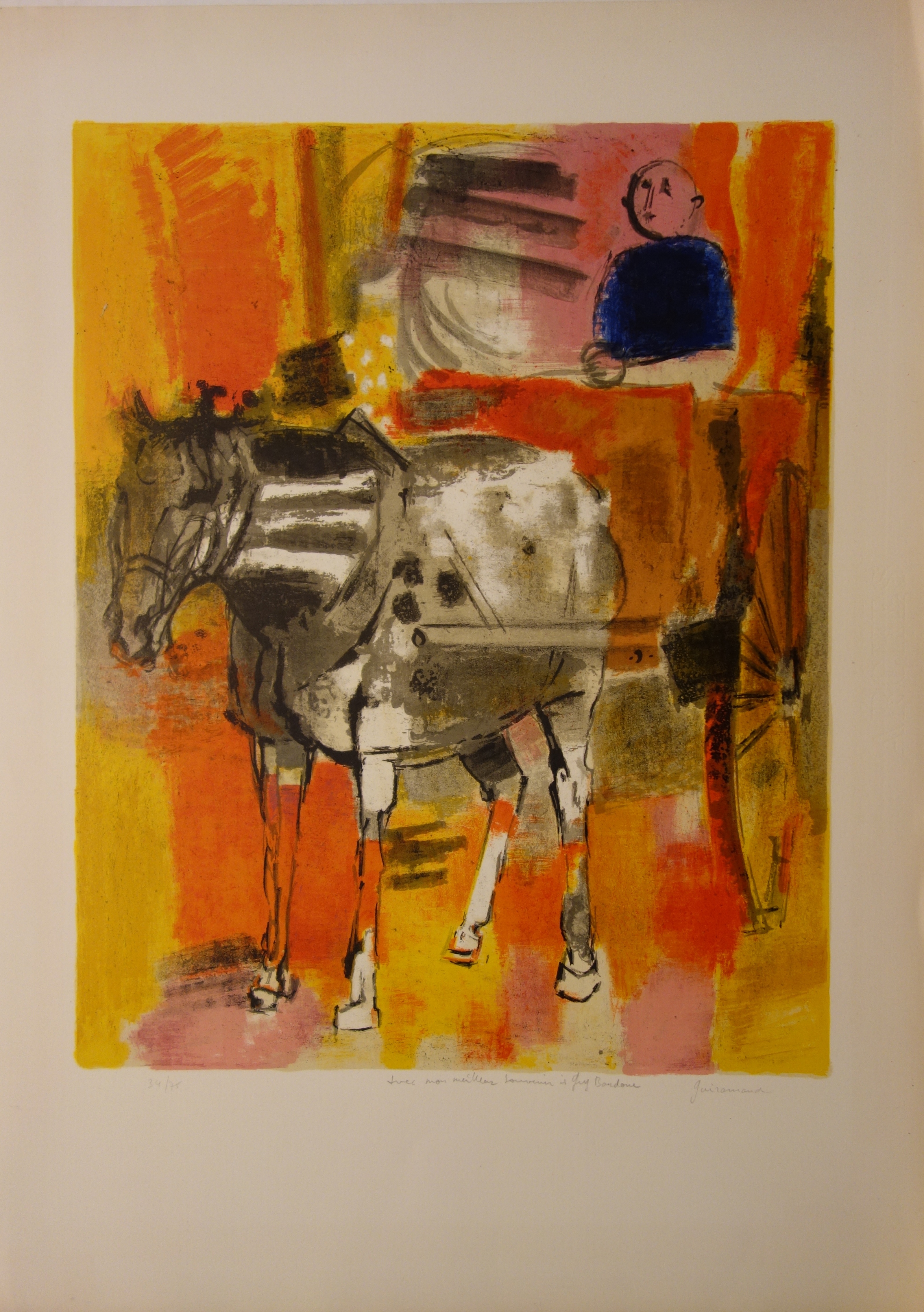 Paul GUIRAMAND : Cheval gris - Lithographie Originale Signée - Art Moderne - Plazzart