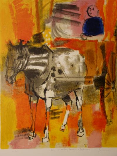 Paul GUIRAMAND : Cheval gris - Lithographie Originale Signée - Art Moderne - Plazzart