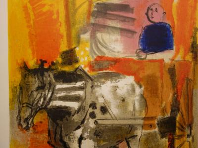 Paul GUIRAMAND : Cheval gris - Lithographie Originale Signée - Art Moderne - Plazzart