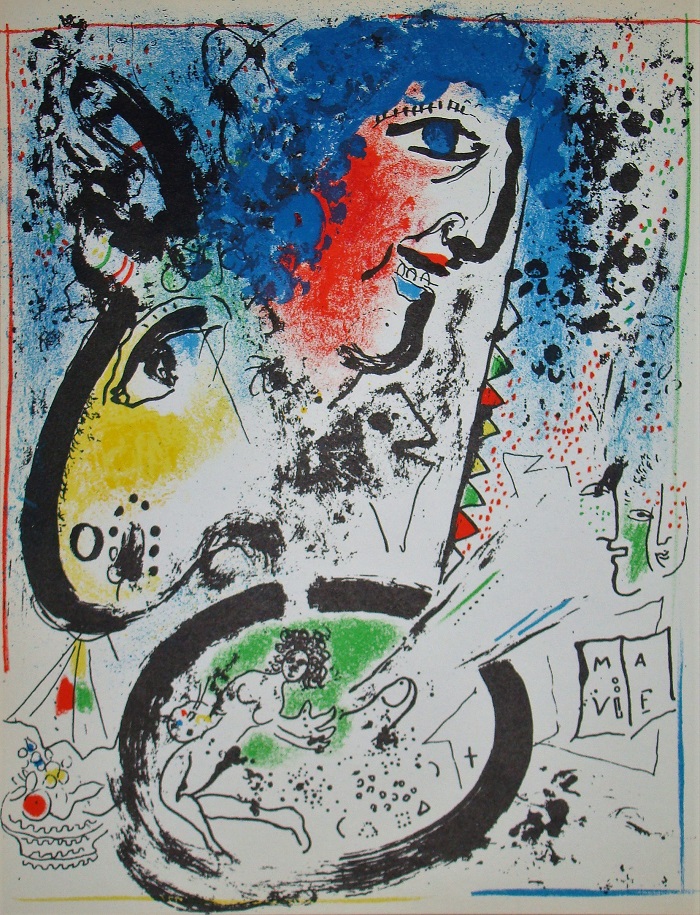 Marc Chagall Selfportrait 1960 Original Lithograph In Colours