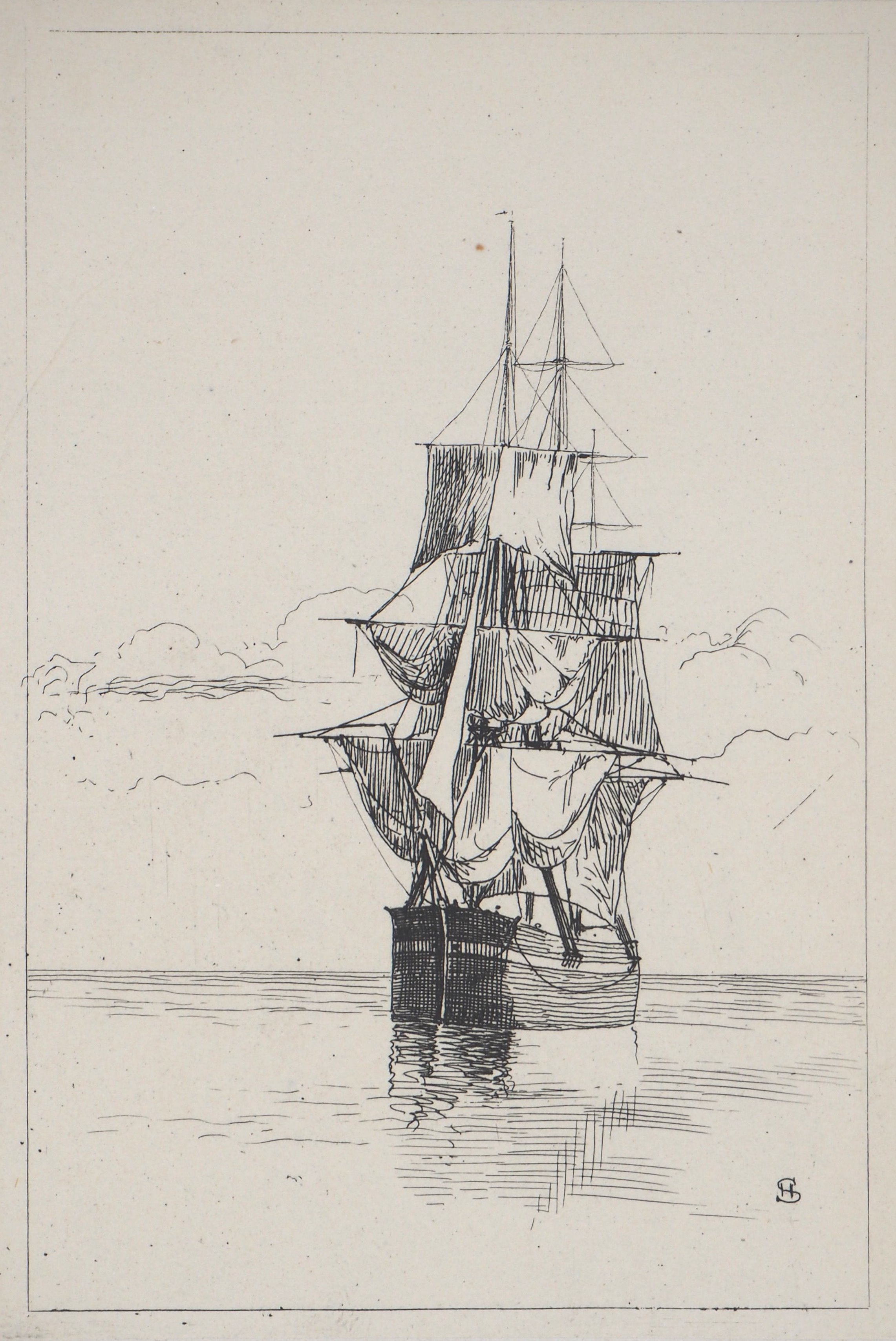 Henri Alexandre SAFFREY - View on the ship - Etching - Post War ...