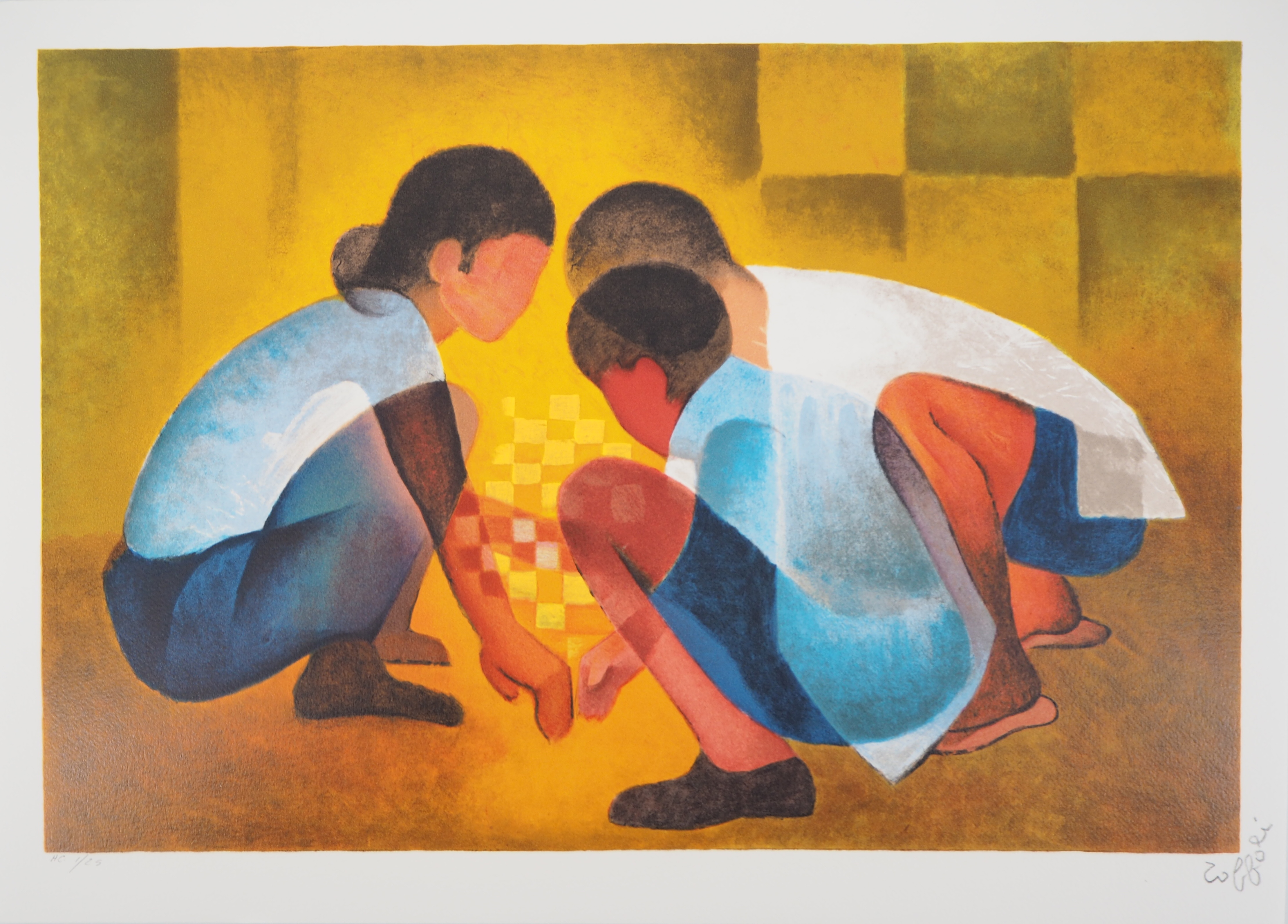 Louis TOFFOLI - Les enfants au damier - Lithographie originale, Signée ...