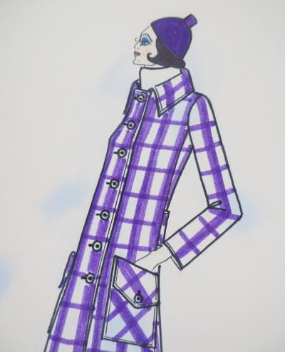Serge PONS : Dessin pour YSL, Manteau violet - Aquarelle originale ...