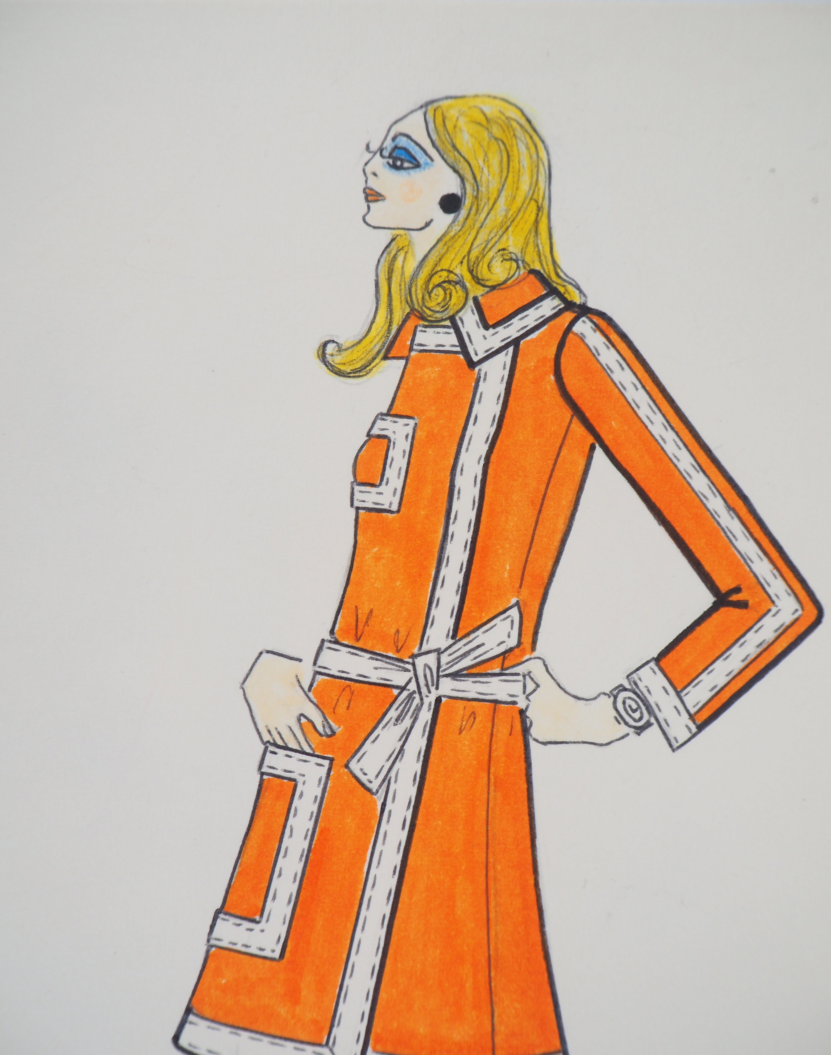 Serge PONS : Yves Saint Laurent, Orange outfit - Signed watercolor ...