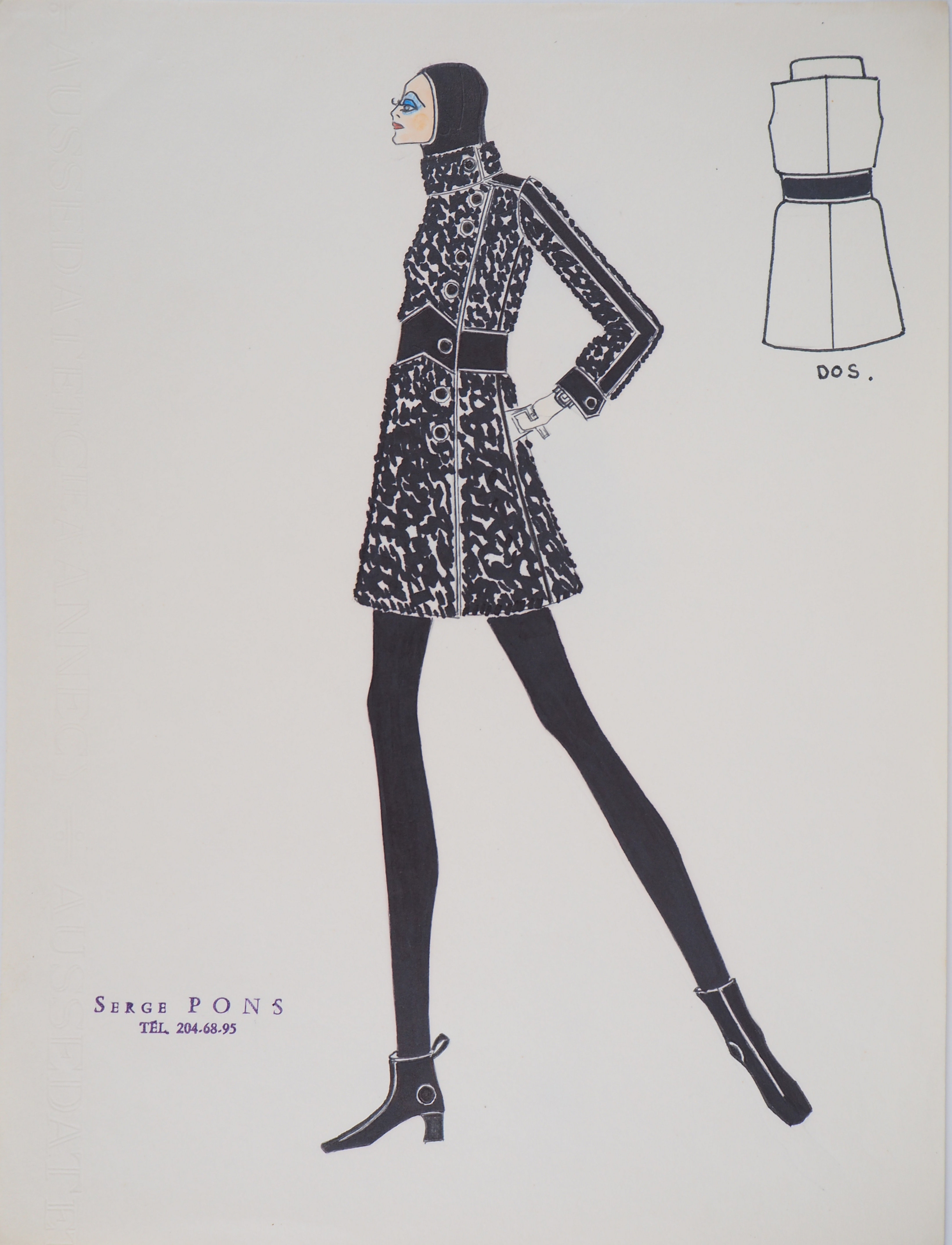 Serge PONS : Yves Saint Laurent, The winter collar - Signed watercolor ...