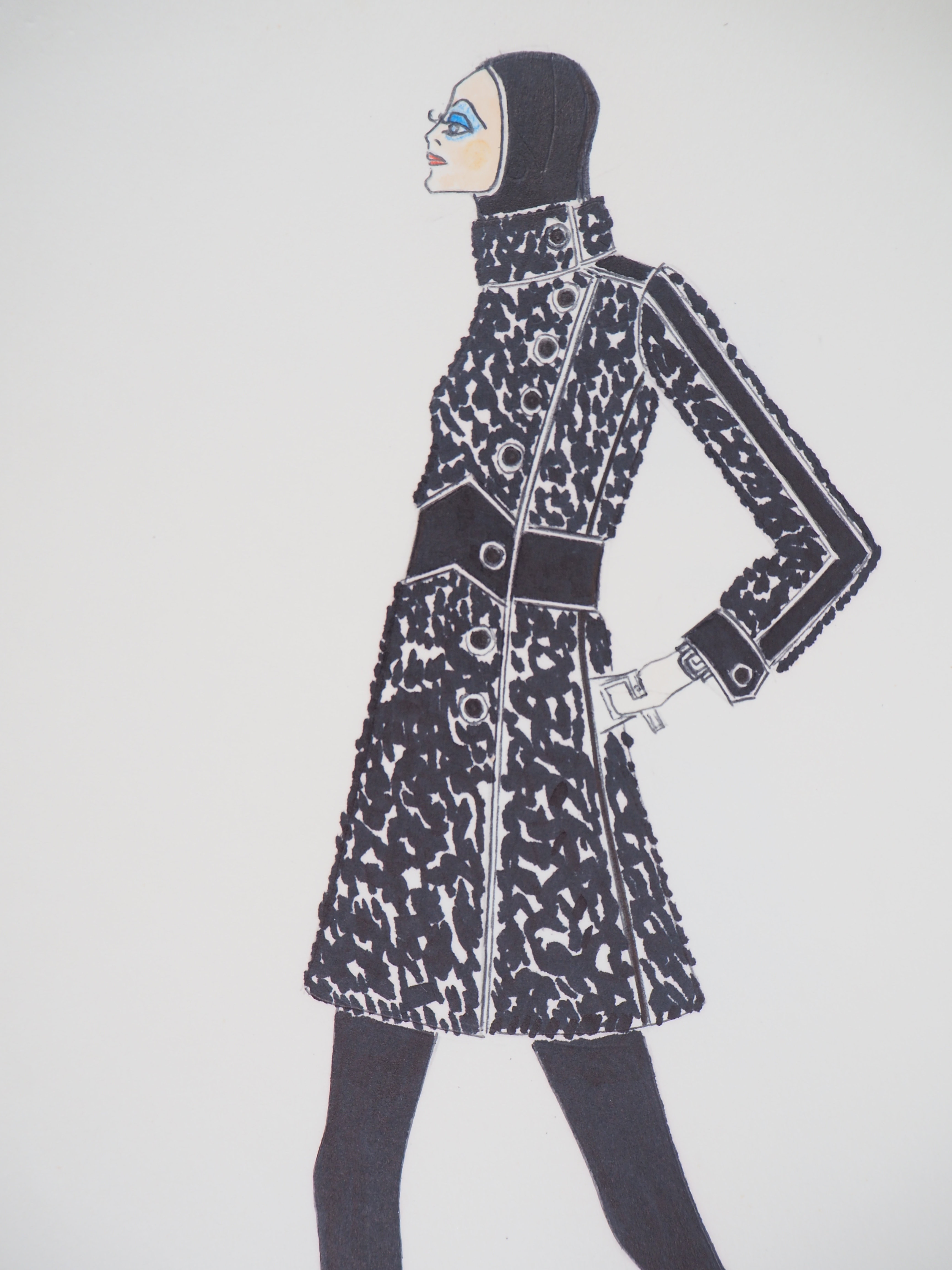 Serge PONS : Yves Saint Laurent, The winter collar - Signed watercolor ...