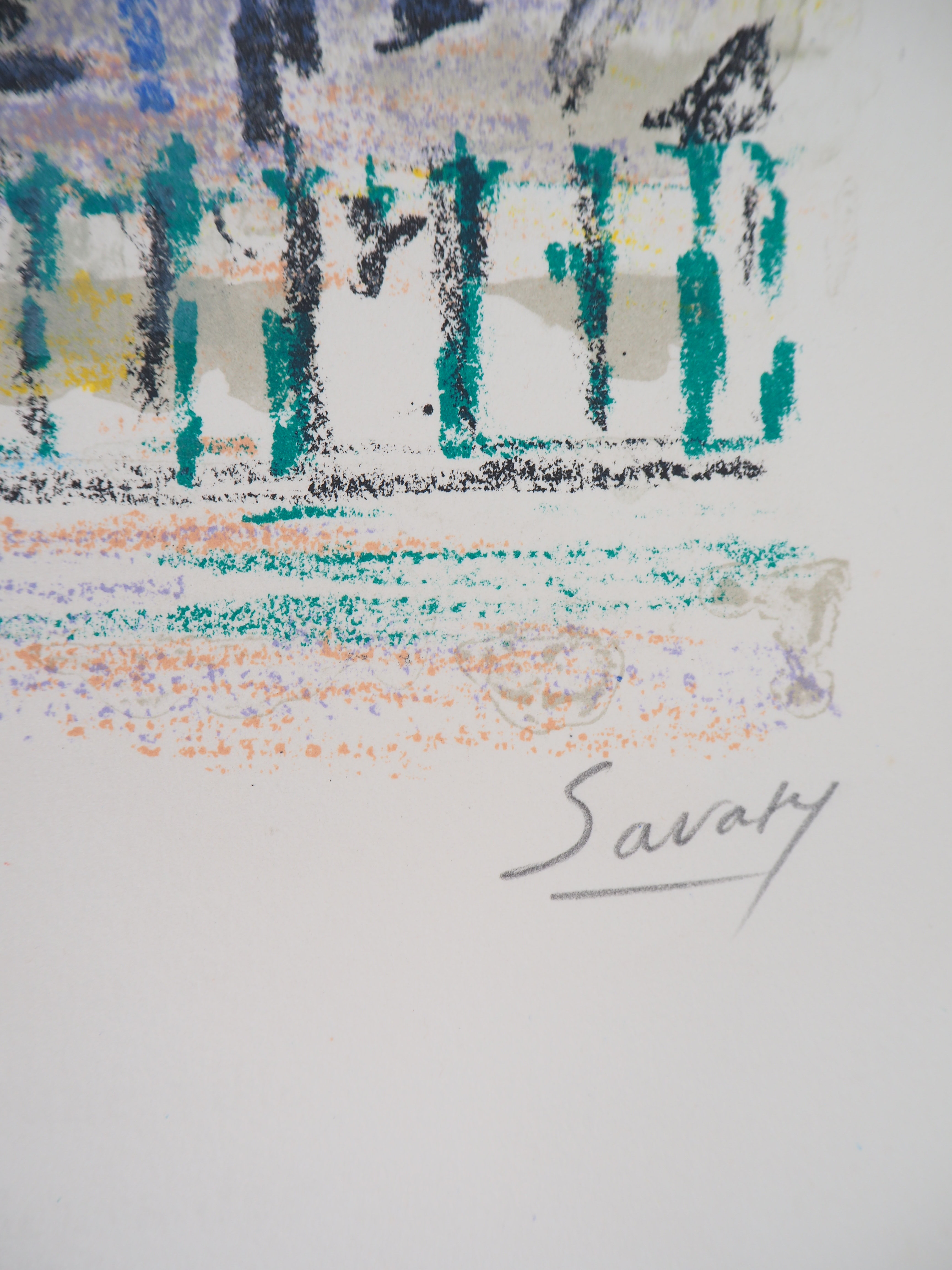 Robert SAVARY - Paris, der Kiosk auf der Place de la Nation - Lithografie mit Bleistift signiert ...