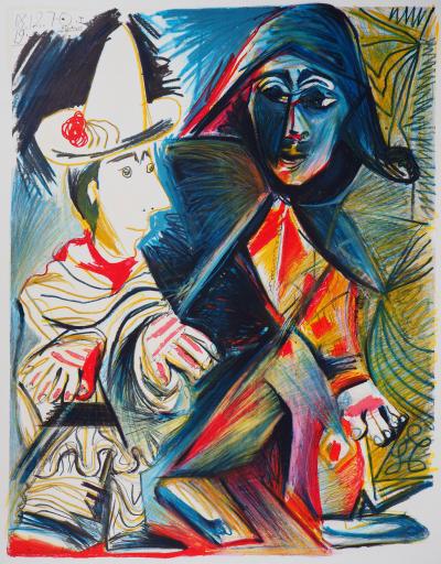 Pablo PICASSO (after) - Pierrot and Harlequin, 1972 - Signed Pablo PICASSO (after) - Pierrot and Harlequin, 1972 - Signed