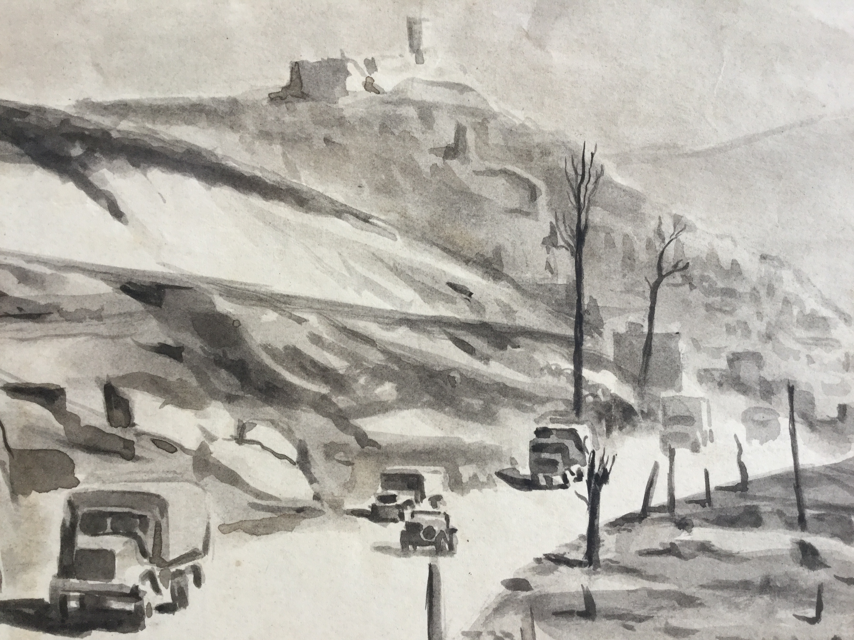 Camille LEROY - Algerienkrieg, Route Nr. 6, Pillbox - Tuschzeichnung, signiert - Moderne Kunst ...