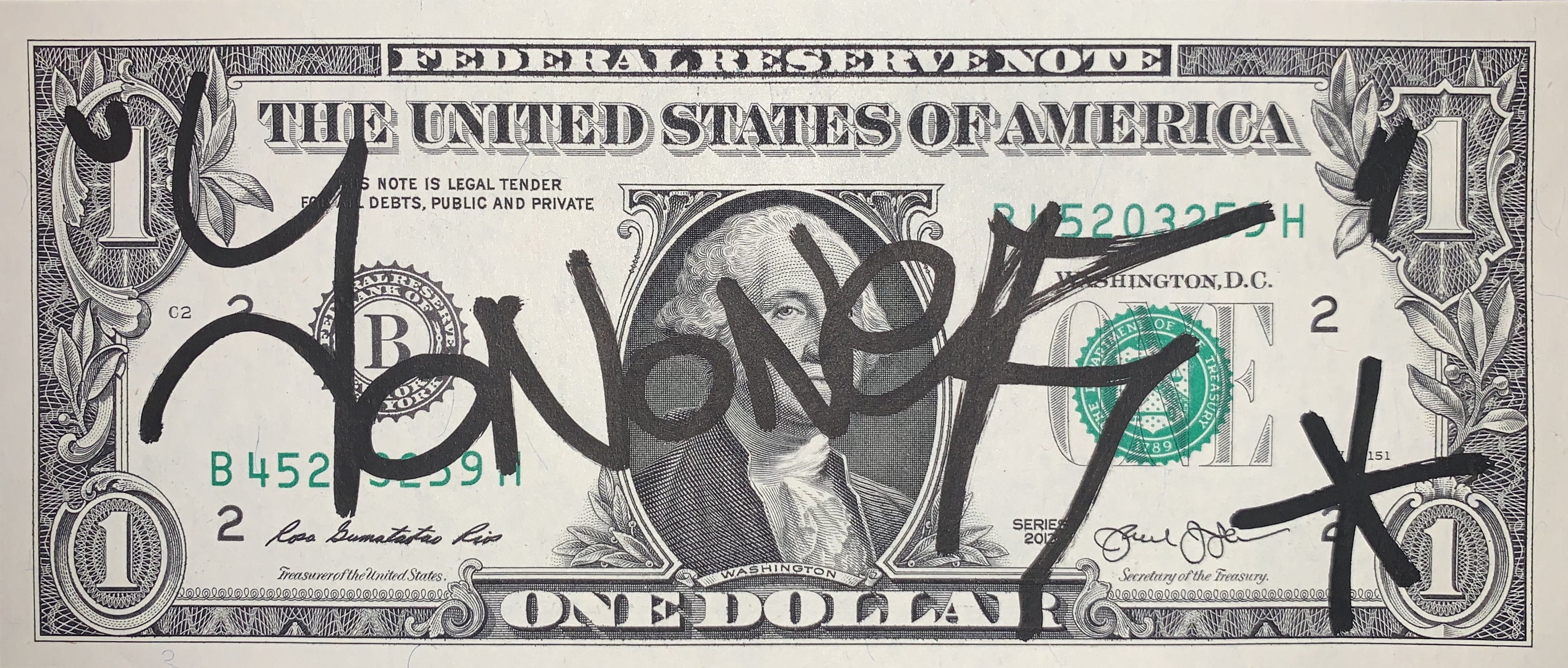 JonOne - 1 Dollar - Signature sur Billet de banque de un Dollar ...