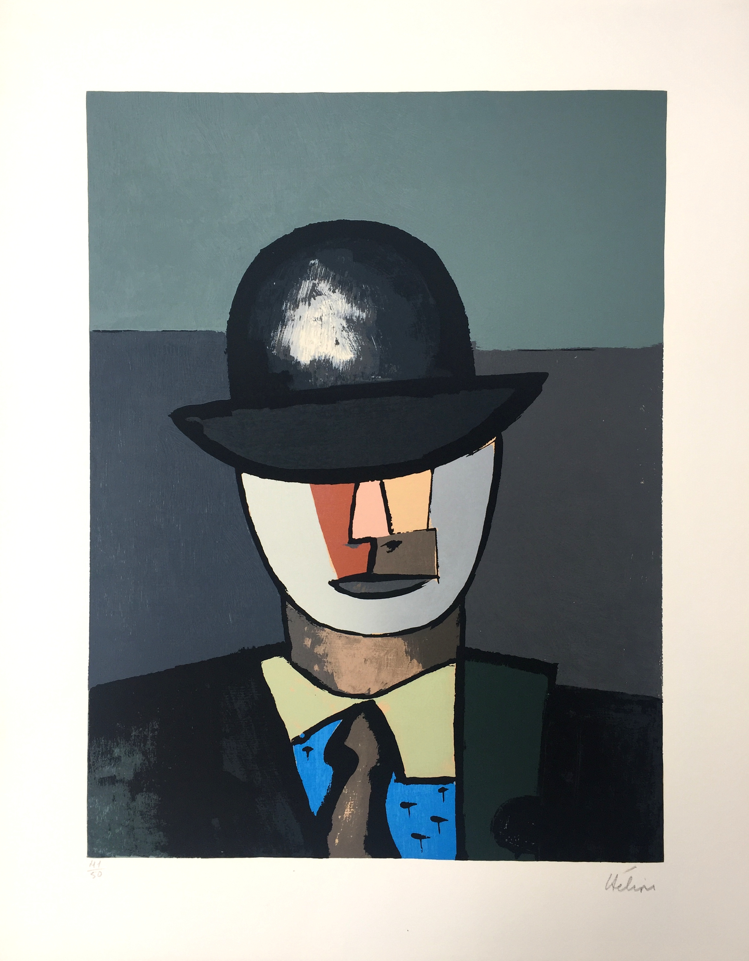Jean HELION - Portrait of a man in a bowler hat, 1960 - Lithograph ...