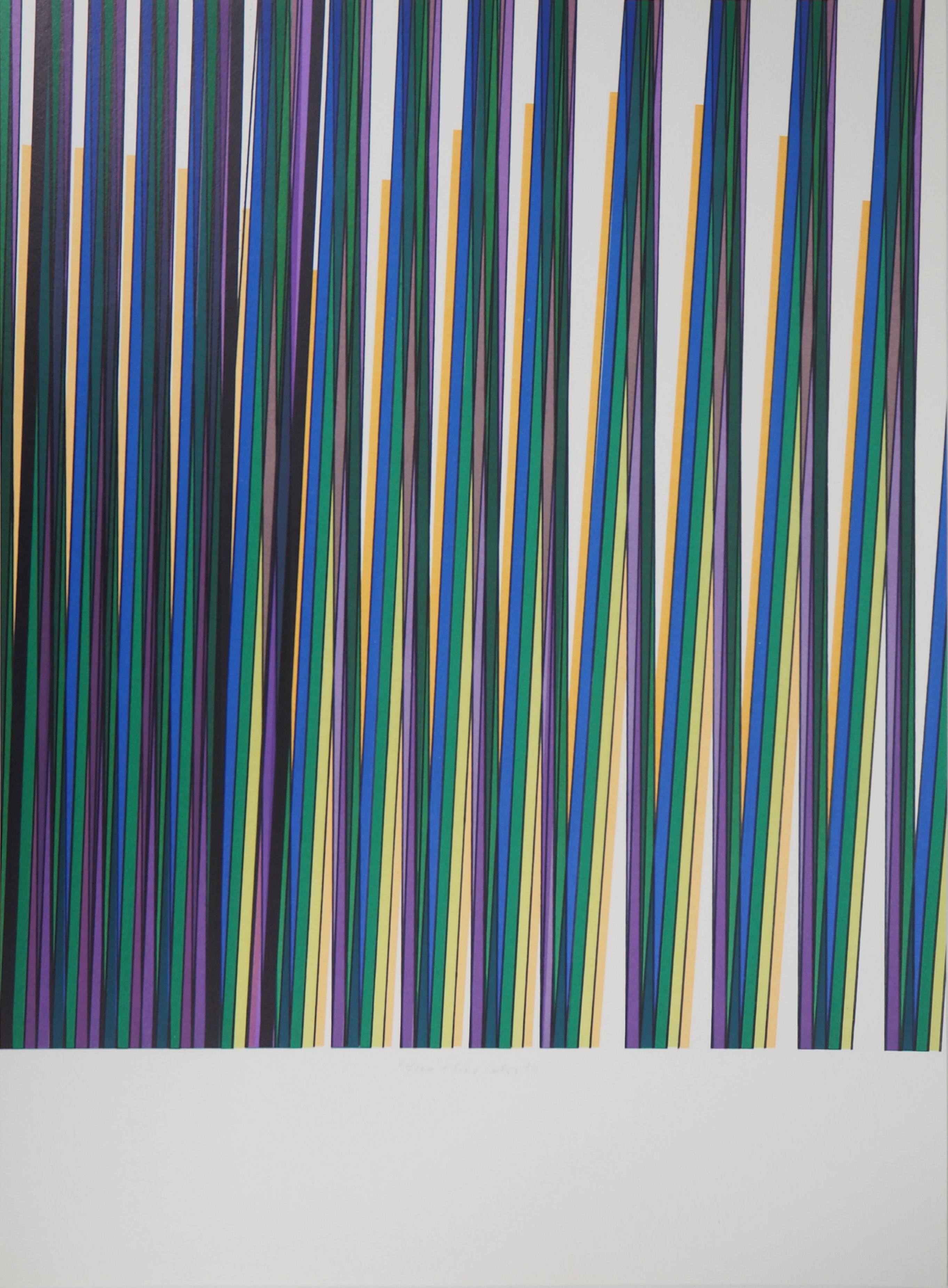 Nino CALOS : Composition cinétique en bleu et vert, 1974 - Lithographie ...