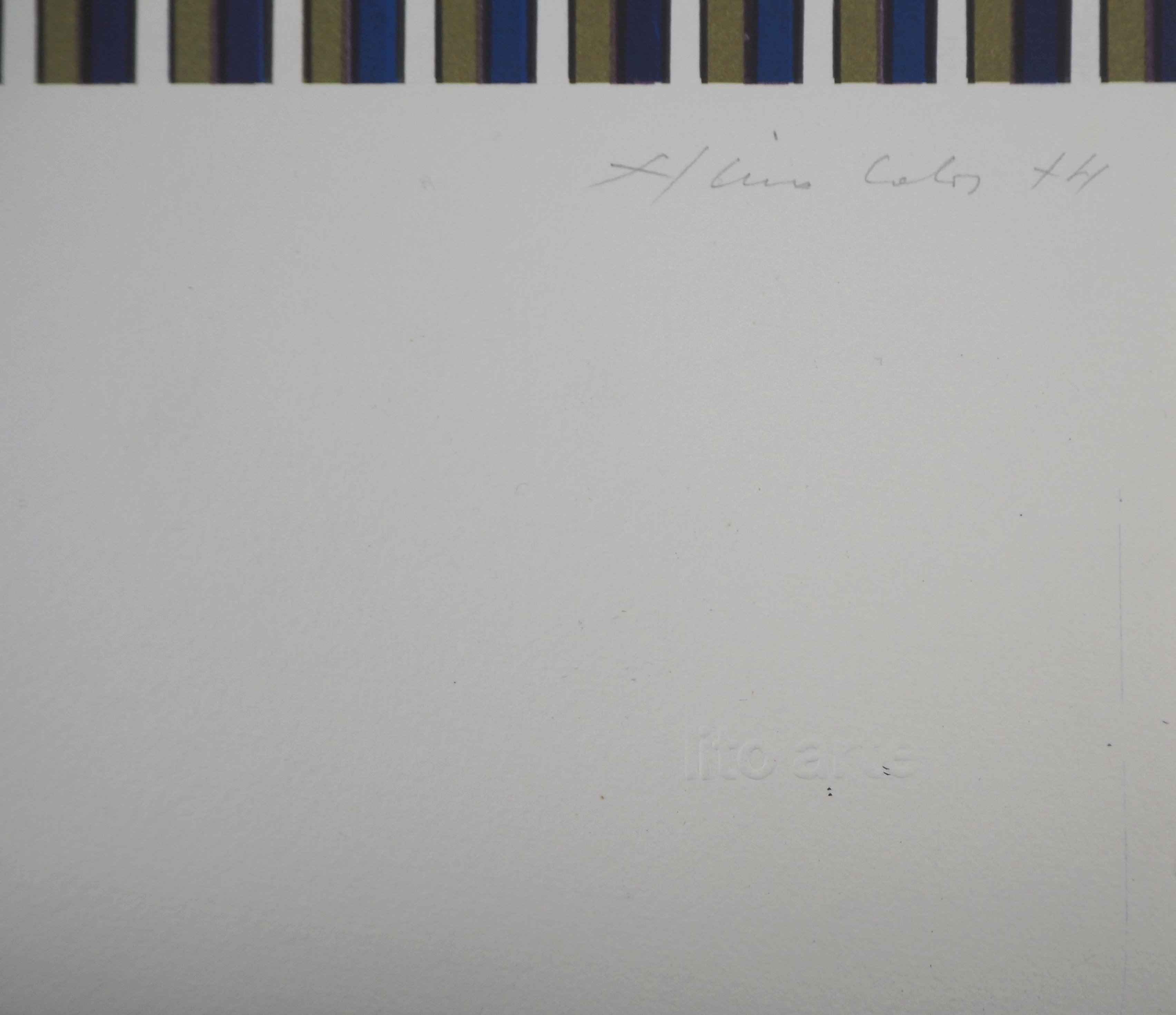 CATA Nino CALOS: Composición op art en azul y rojo, 1974 - Litografía ...