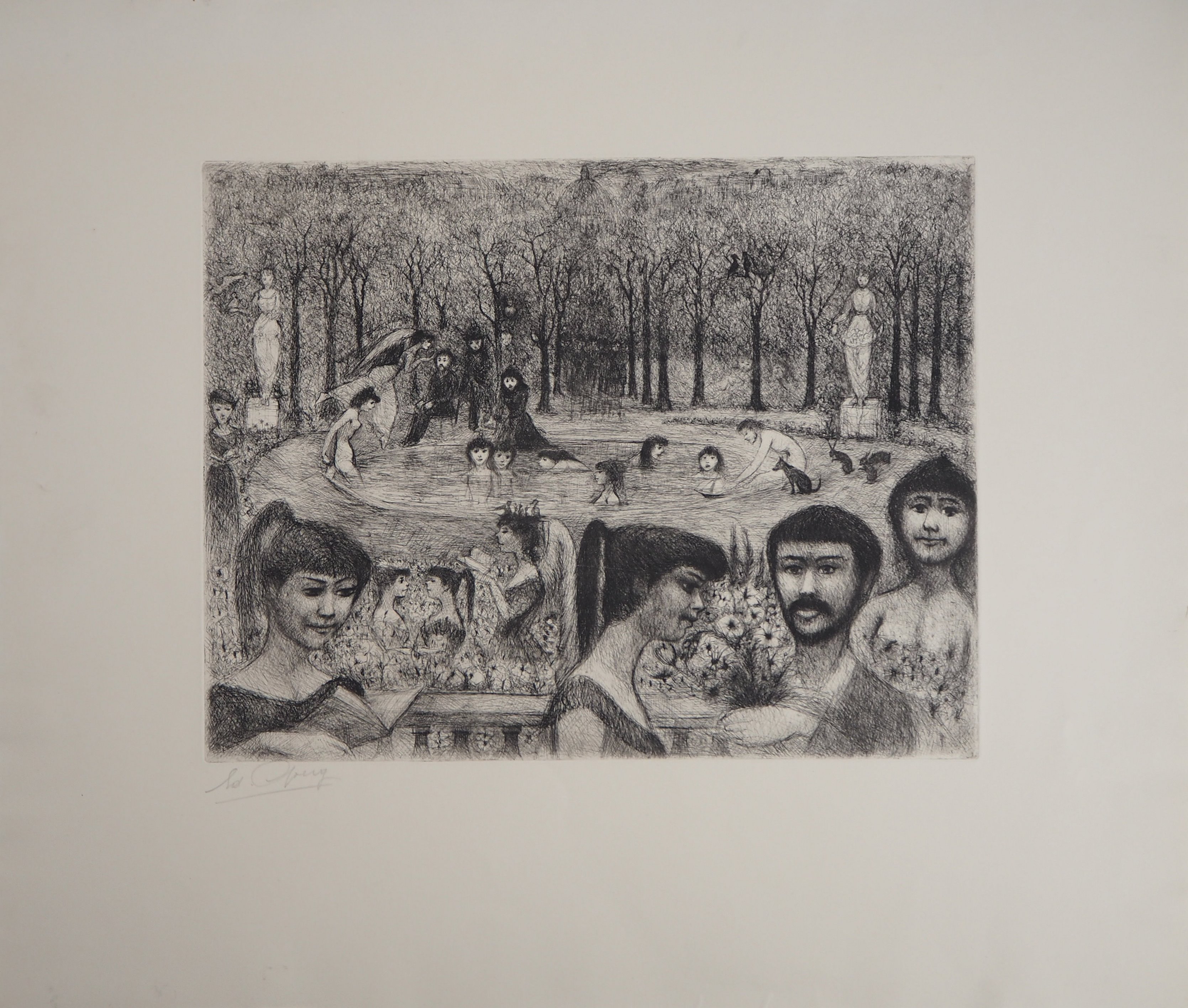 Edouard GOERG : Le bain dans le bassin aux naîades, 1956 - Gravure ...