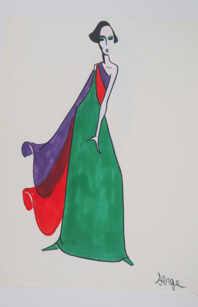 Serge PONS : Yves Saint Laurent, Robe à volants - Aquarelle originale ...