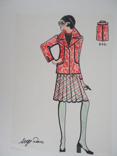 Serge PONS - Jupe écossaise - Aquarelle signée - Art Moderne - Plazzart