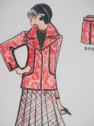 Serge PONS - Jupe écossaise - Aquarelle signée - Art Moderne - Plazzart