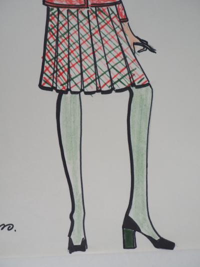 Serge PONS - Jupe écossaise - Aquarelle signée - Art Moderne - Plazzart
