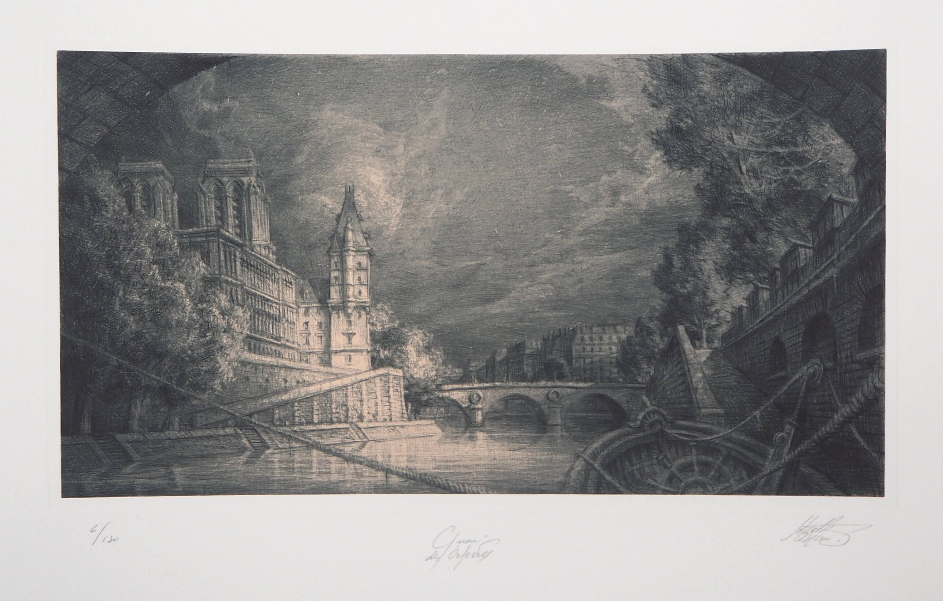 Jean Michel MATHIEUX-MARIE: Quai des Orfèvres, Paris - Original etching ...