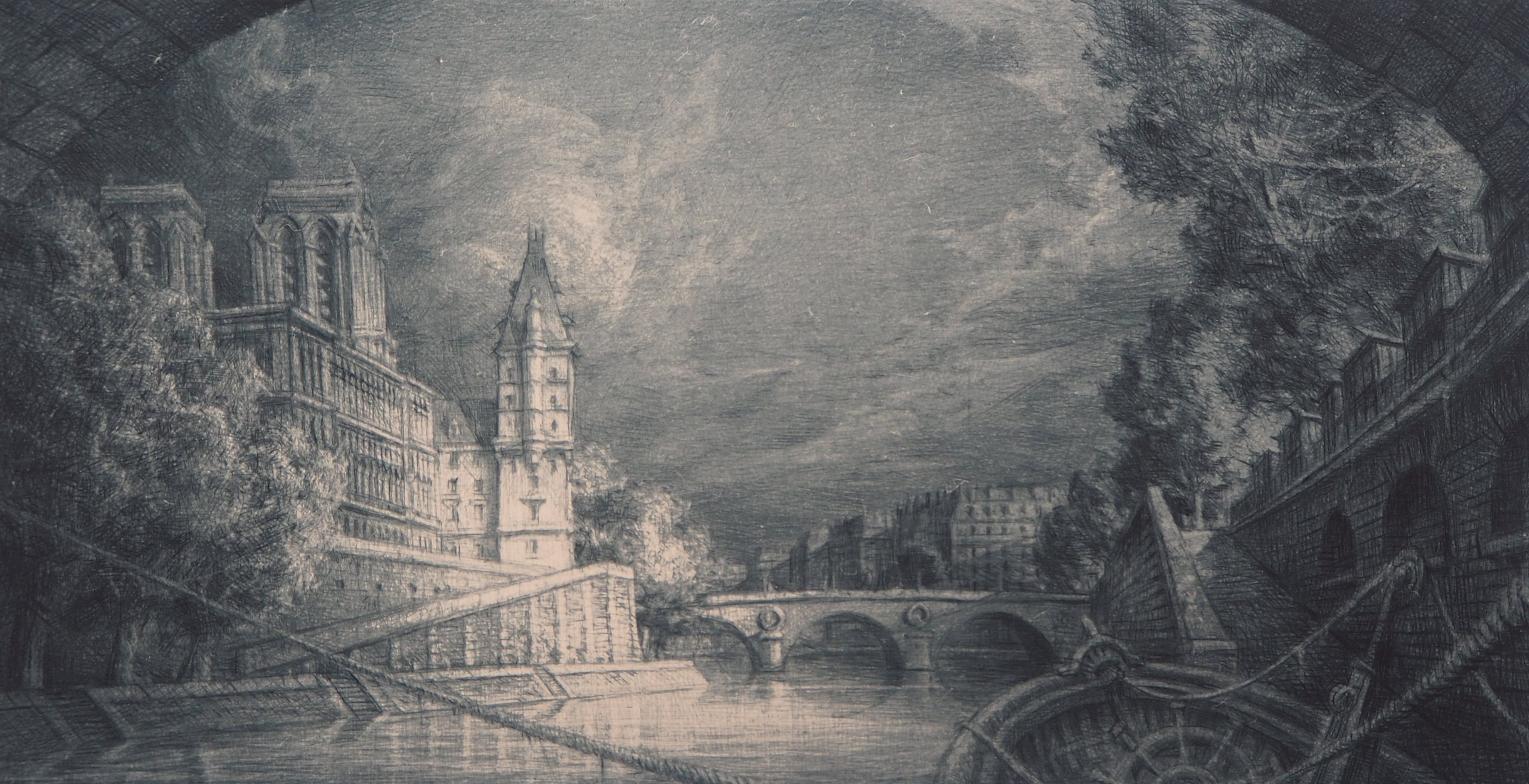 Jean Michel MATHIEUX-MARIE: Quai des Orfèvres, Paris - Original etching signed in pencil - Post ...