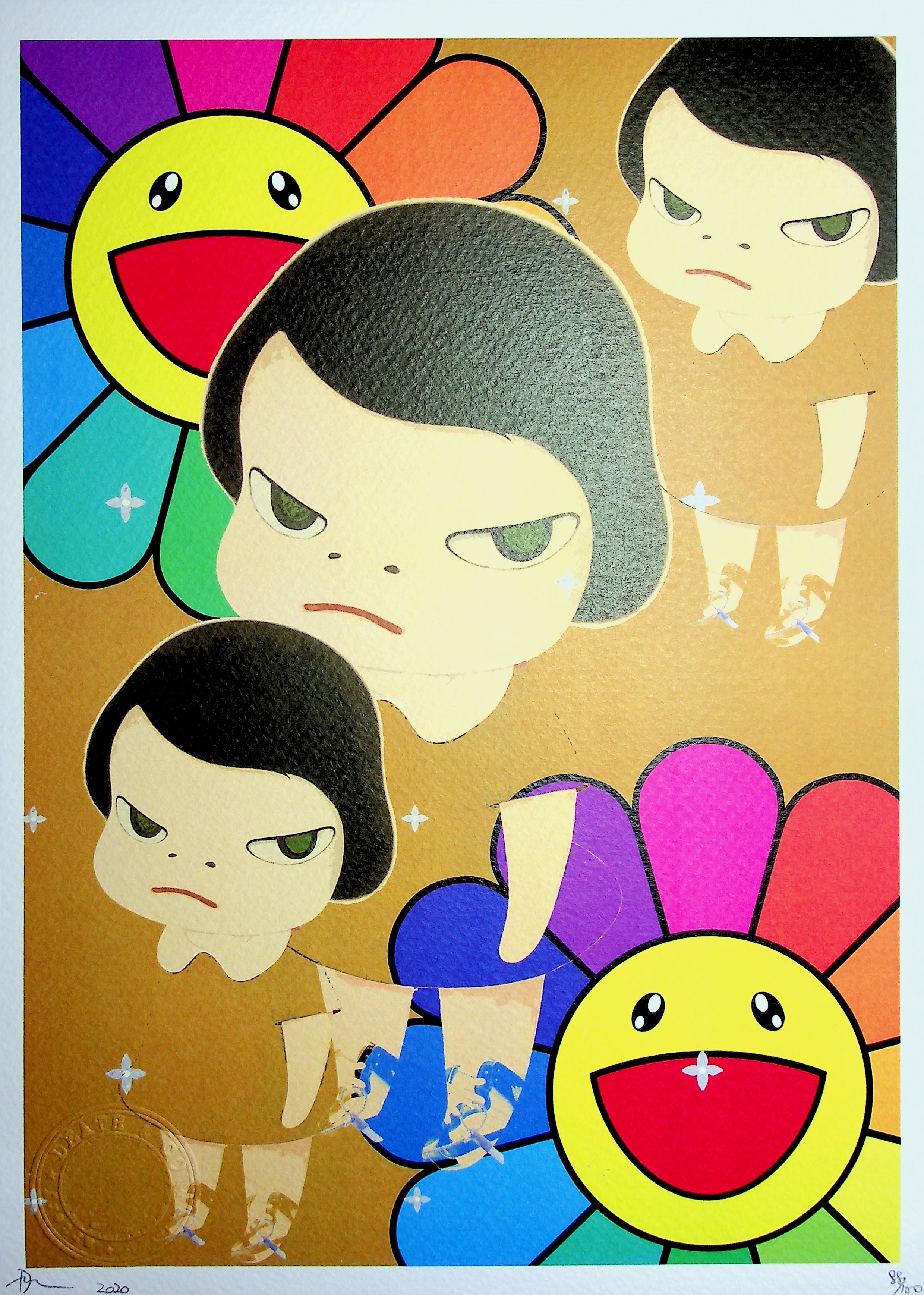 Death NYC - Nara with Murakami flowers background - Sérigraphie ...