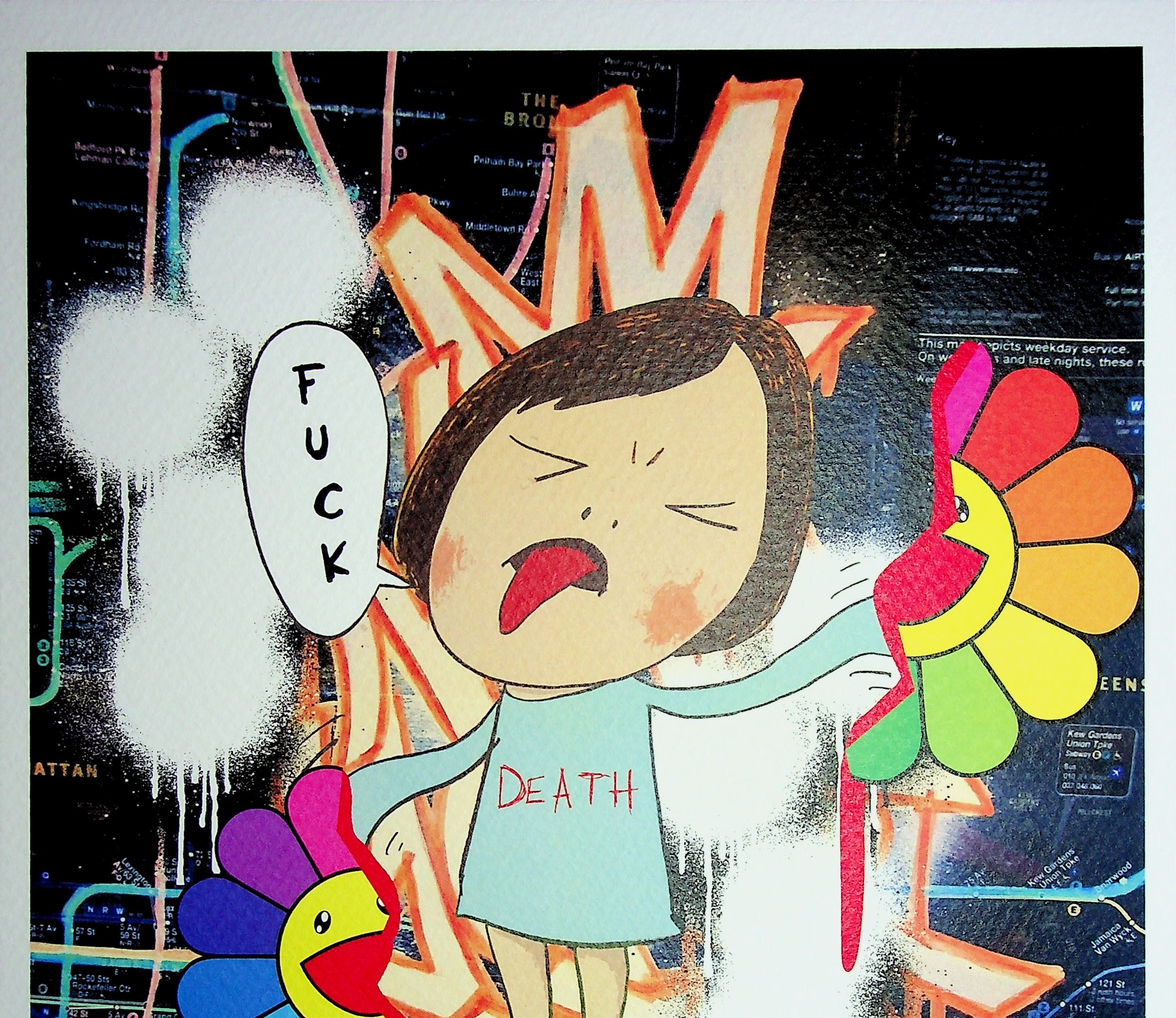 Death NYC - Nara broke Murakami flower - Sérigraphie originale signée ...