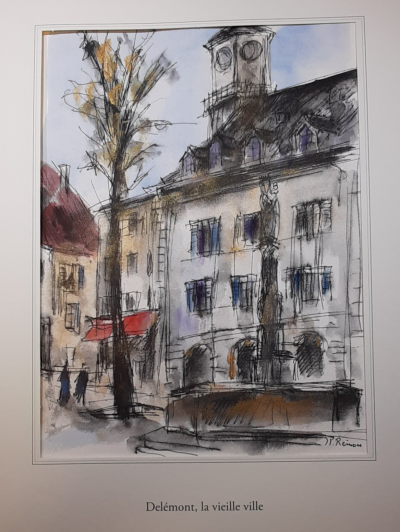 Jean Pierre REMON - Delémont, la vieille ville, 2011 - Aquarelle signée ...