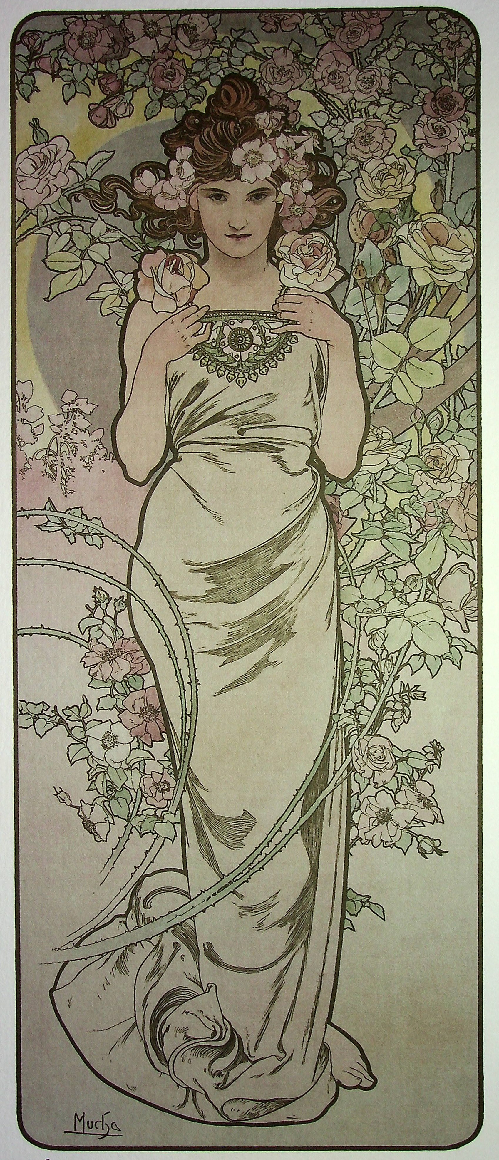 Alphonse MUCHA (D'après) - Les fleurs : Roses - Photolithographie en ...
