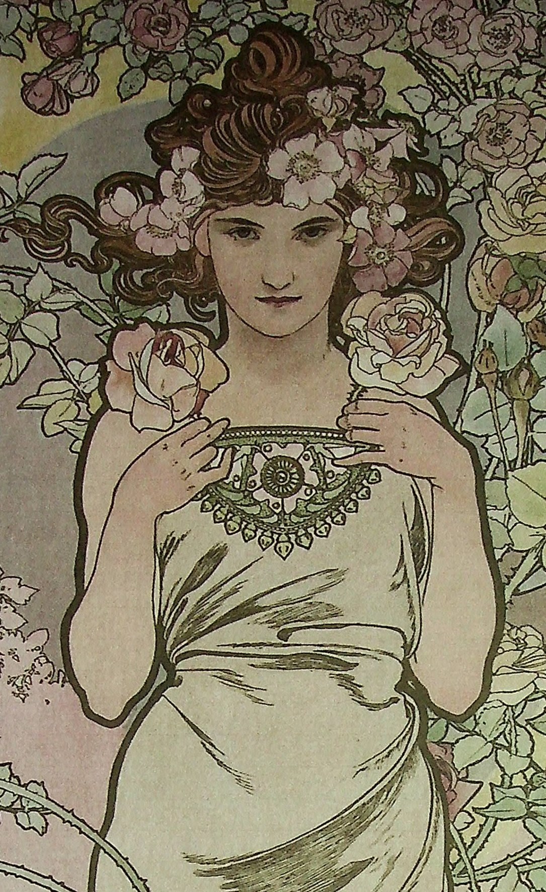Alphonse MUCHA (D'après) - Les fleurs : Roses - Photolithographie en ...