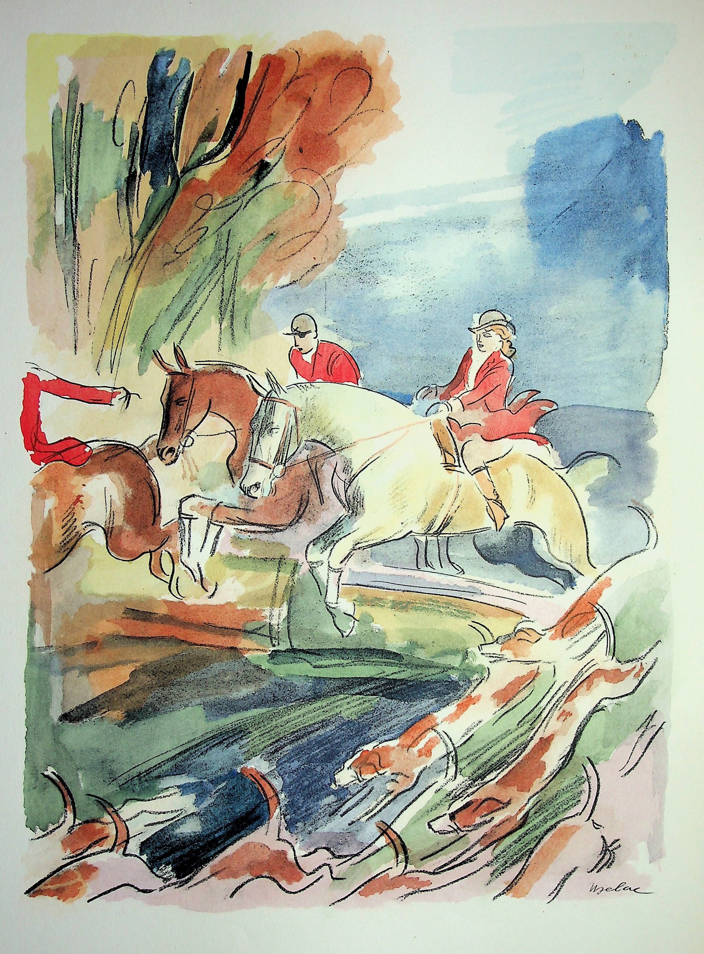 Milivoj UZELAC - The horse race - Original signed lithograph - Post War ...
