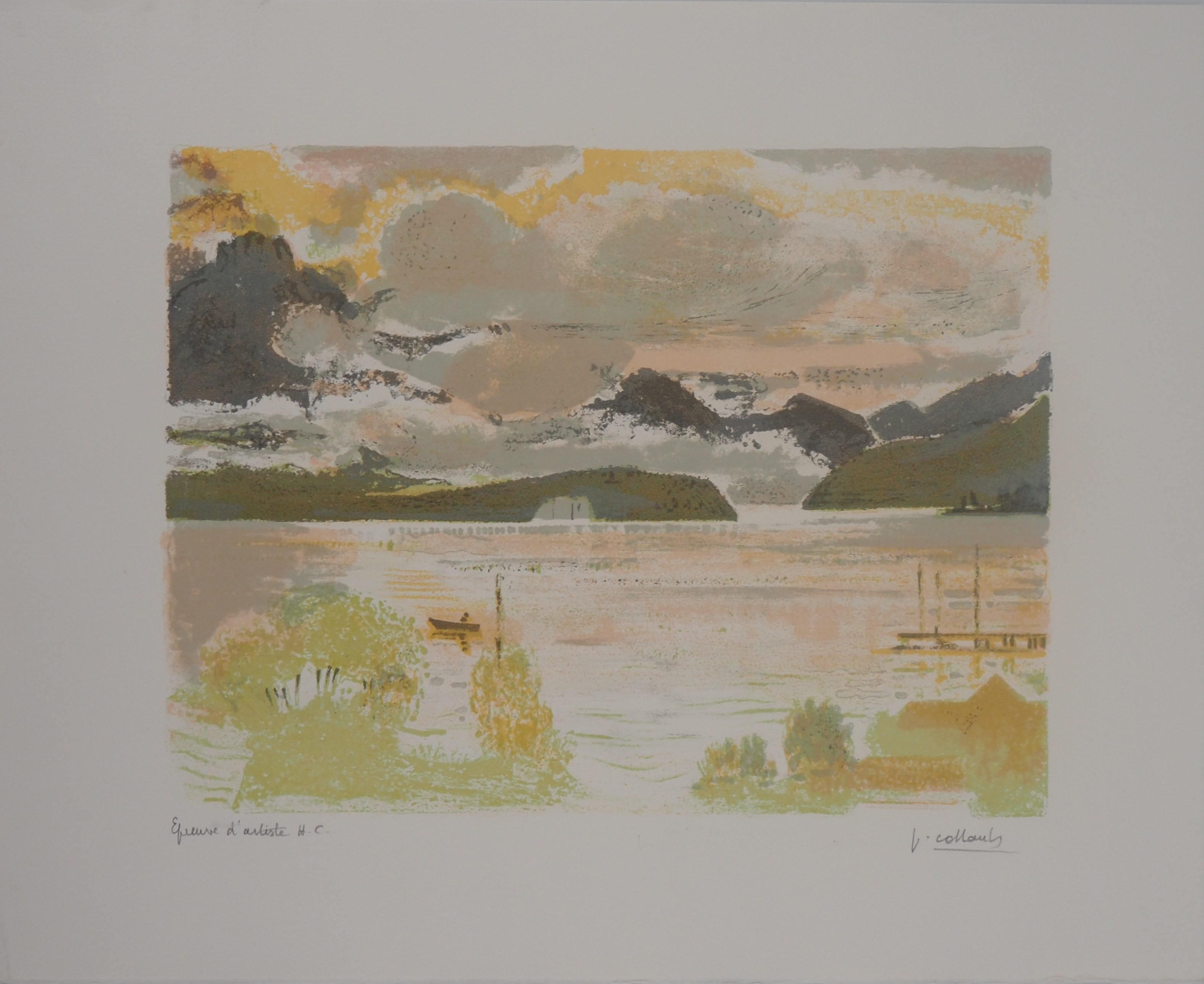 Paul COLLOMB - Vue sur le lac - Lithographie originale signée au crayon ...