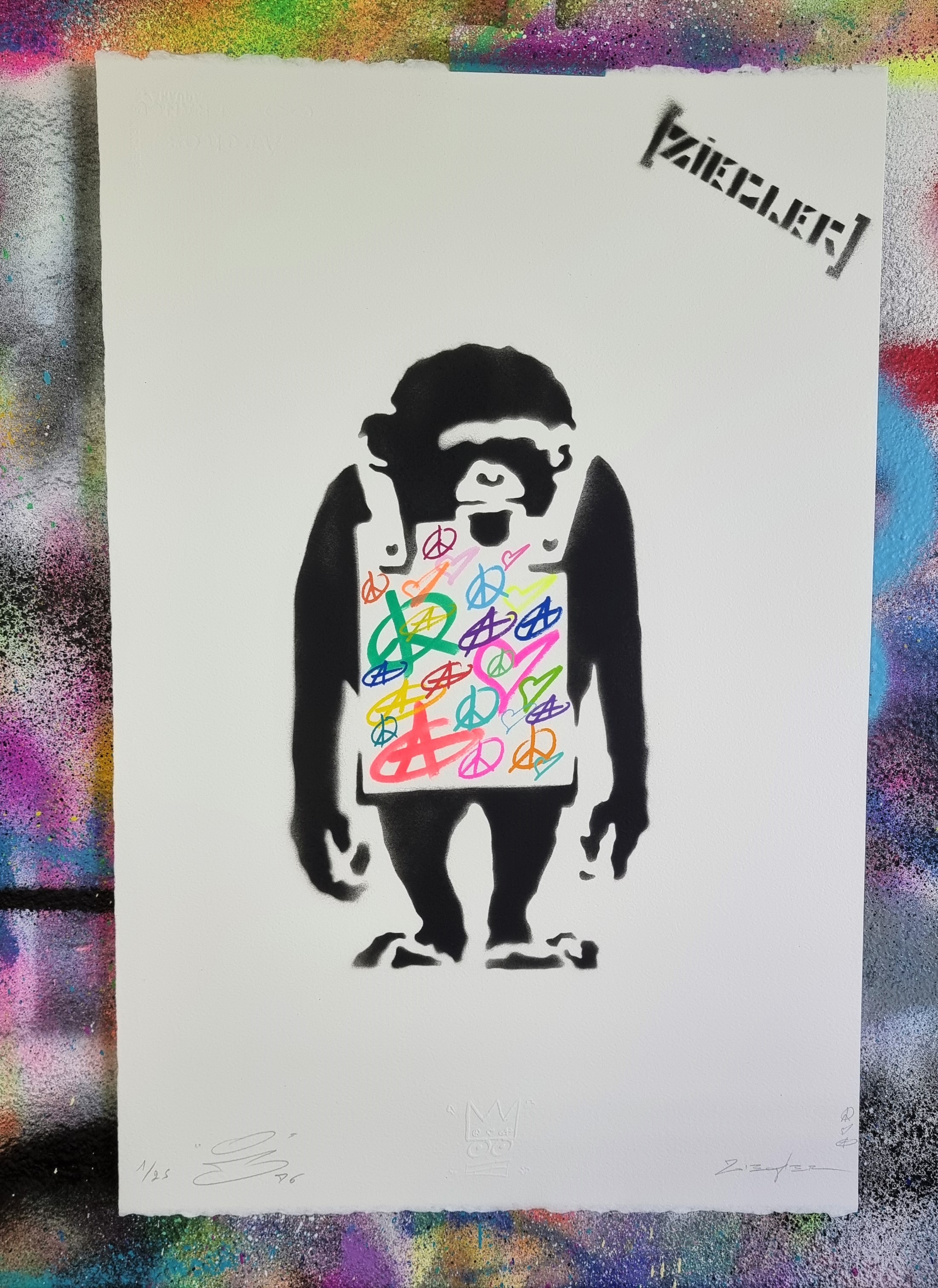 ZIEGLER T - Peace Love and Anarchy Monkey Sign - Stencil painting on ...