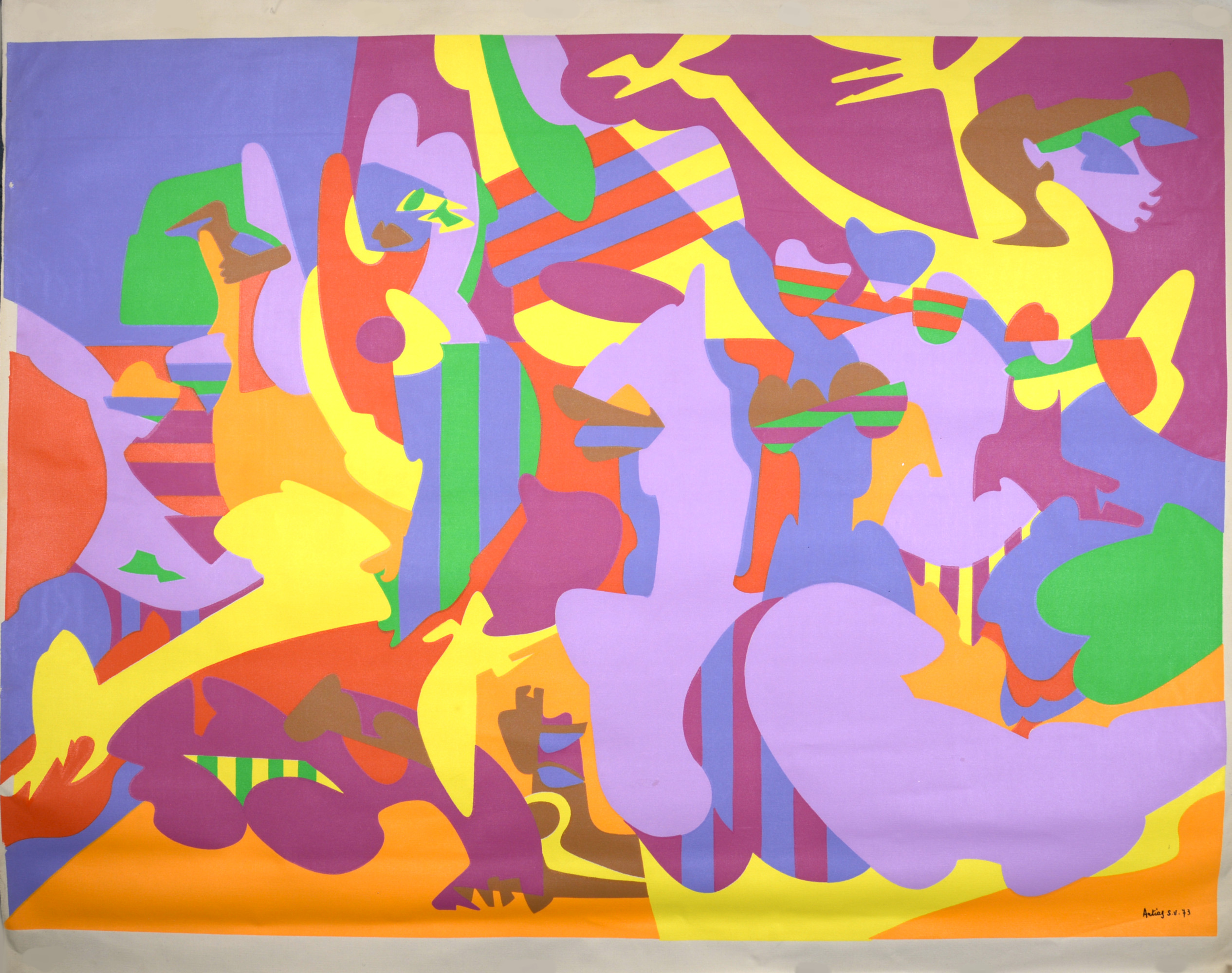 Philippe ARTIAS - Composition, 1973 - Sérigraphie (pochoir) sur toile ...