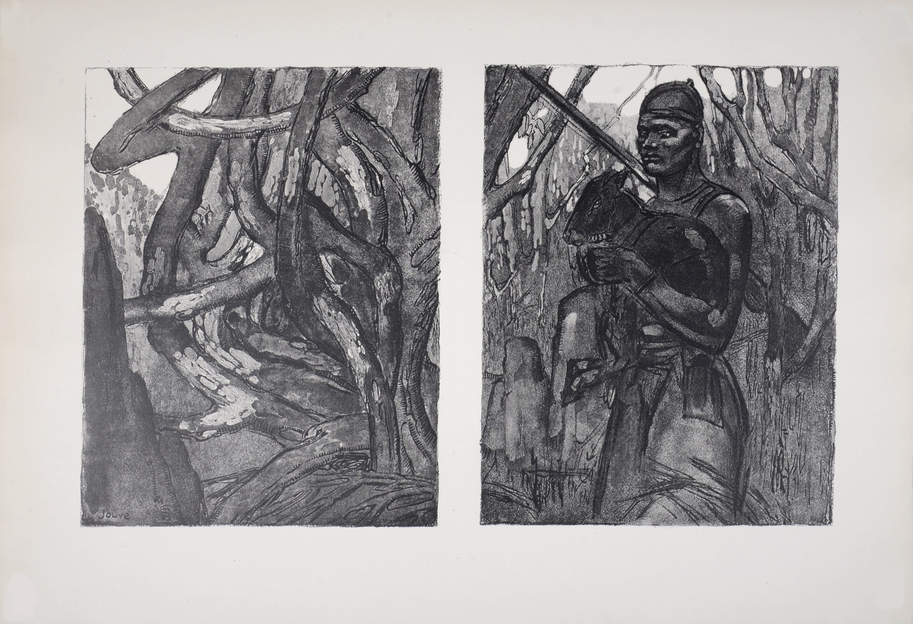 Paul JOUVE - Homme et animal, 1934 - Original lithograph on BFK Rives ...